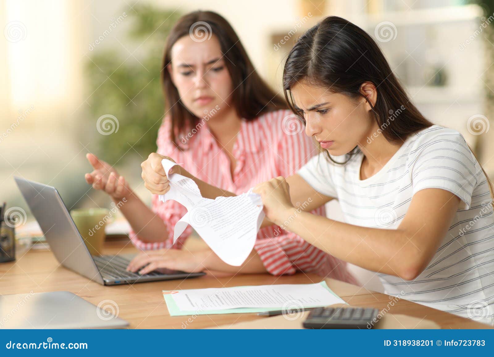 Angry Tele Workers Breaking Bad Contract at Home Stock Image - Image of ...