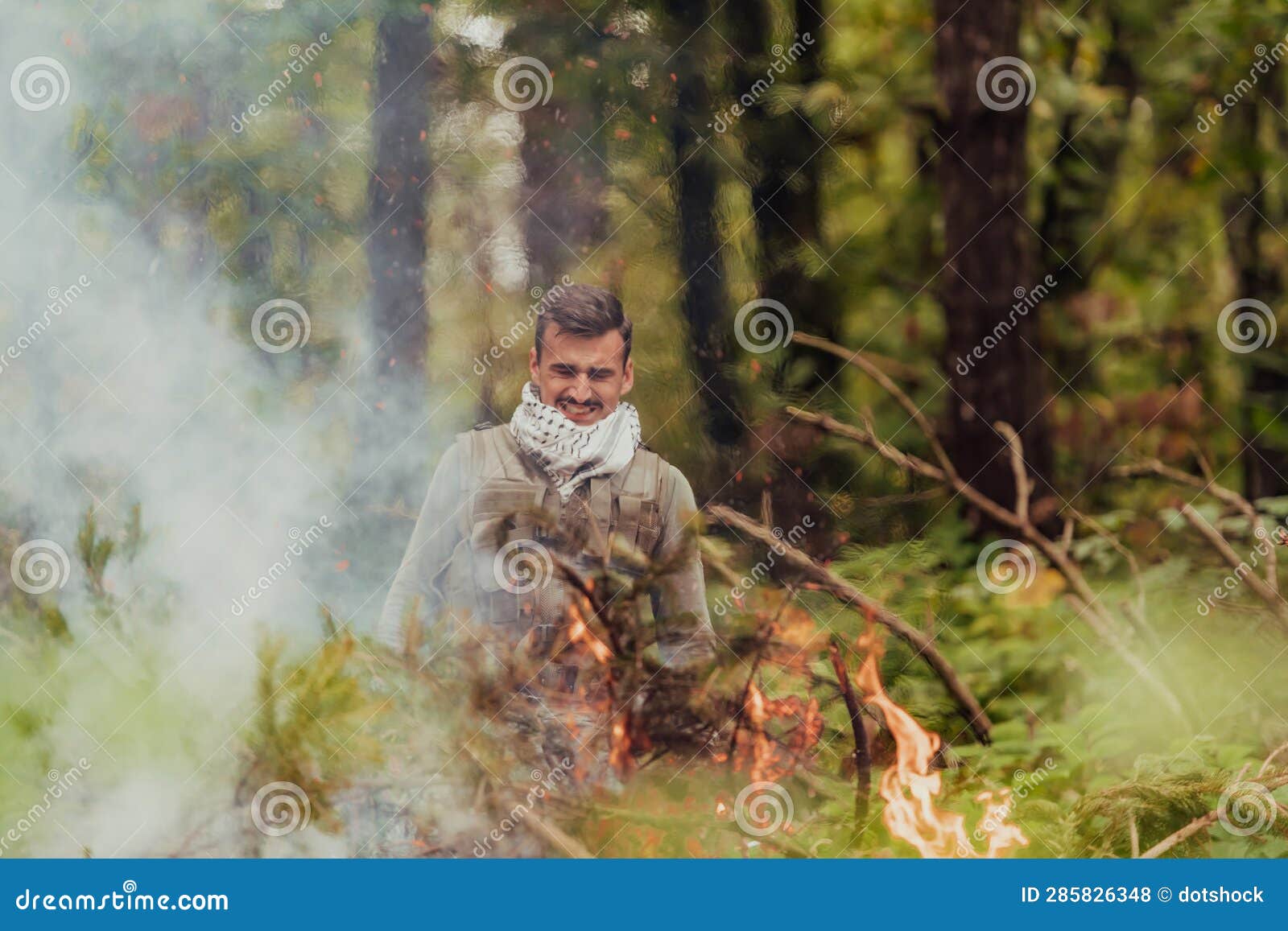 Angry Terrorist Militant Guerrilla Soldier Warrior in Forest Stock ...