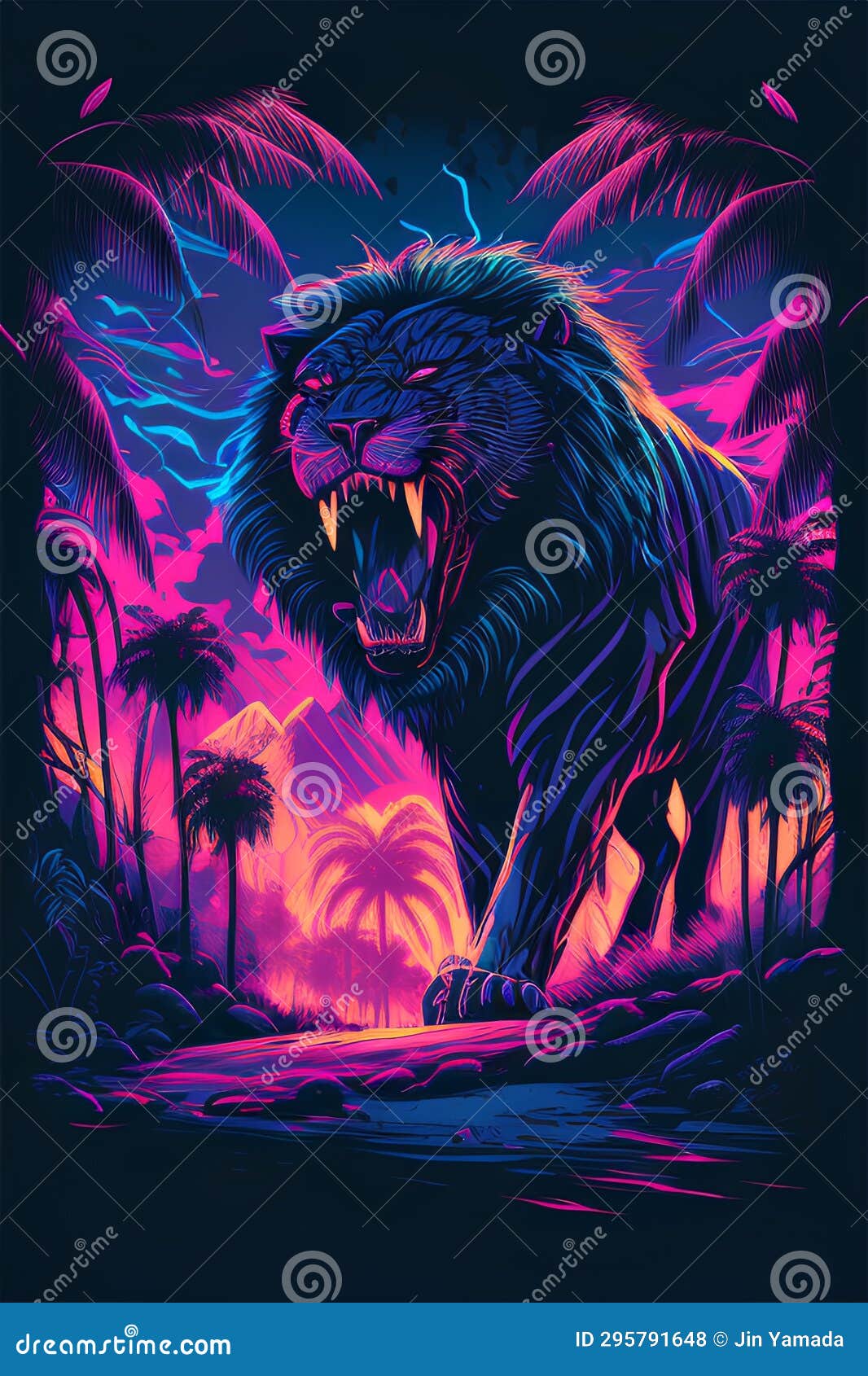 Angry Tiger on the Background of Palm Trees. Vector Illustration Stock ...