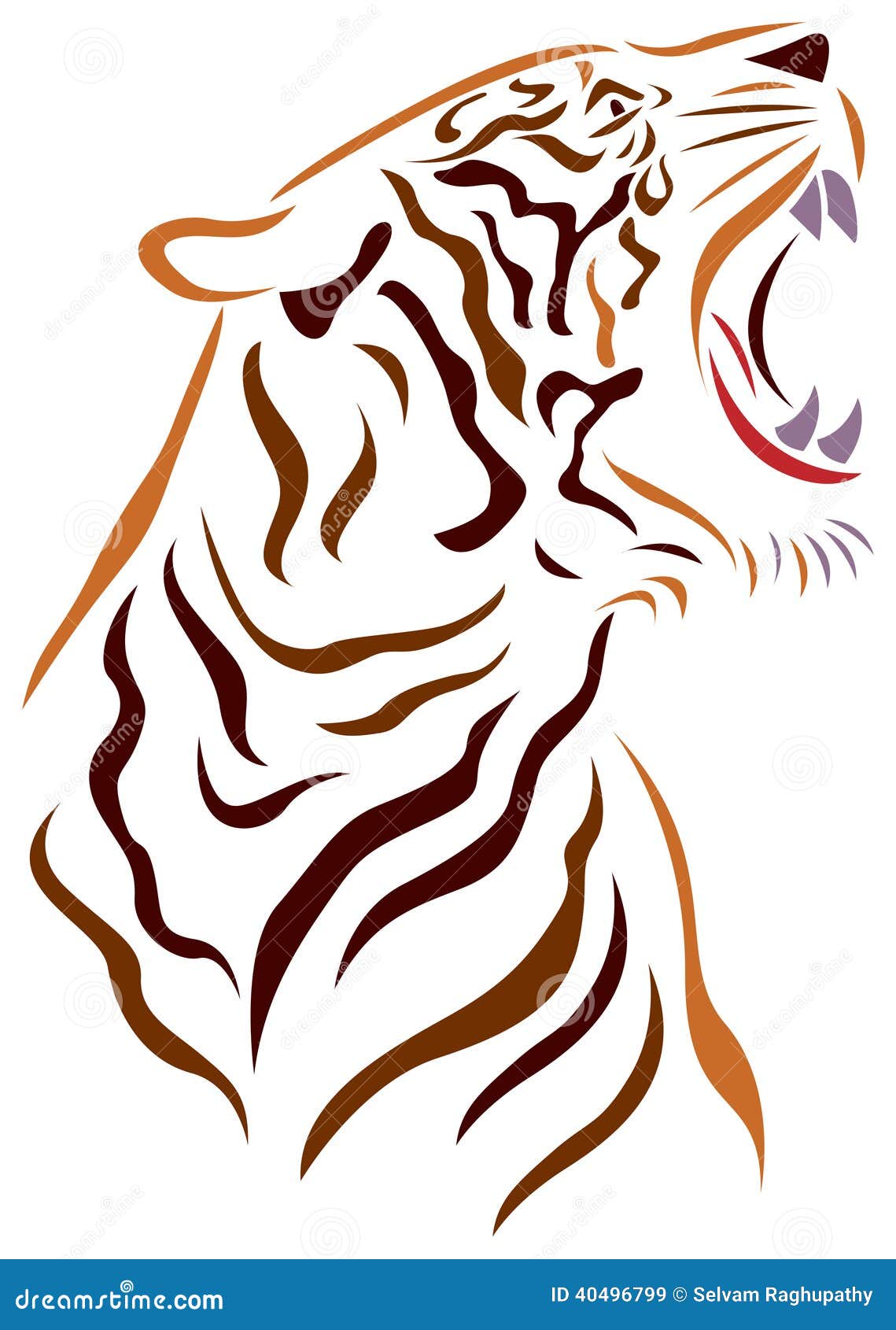 Angry Tiger Face Roaring Cartoon Vector | CartoonDealer.com #66465105