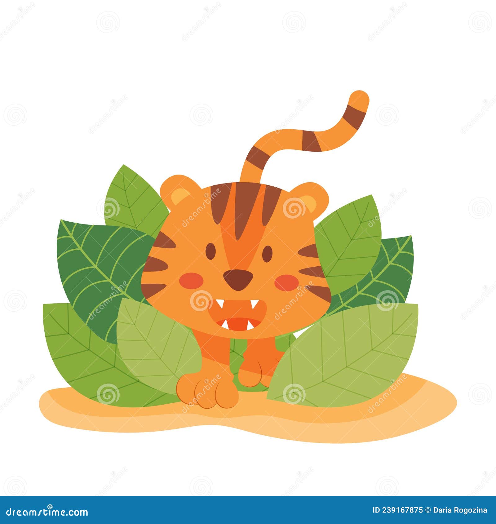 Angry Tiger In The Grass, Vector Illustration Isolated On White ...