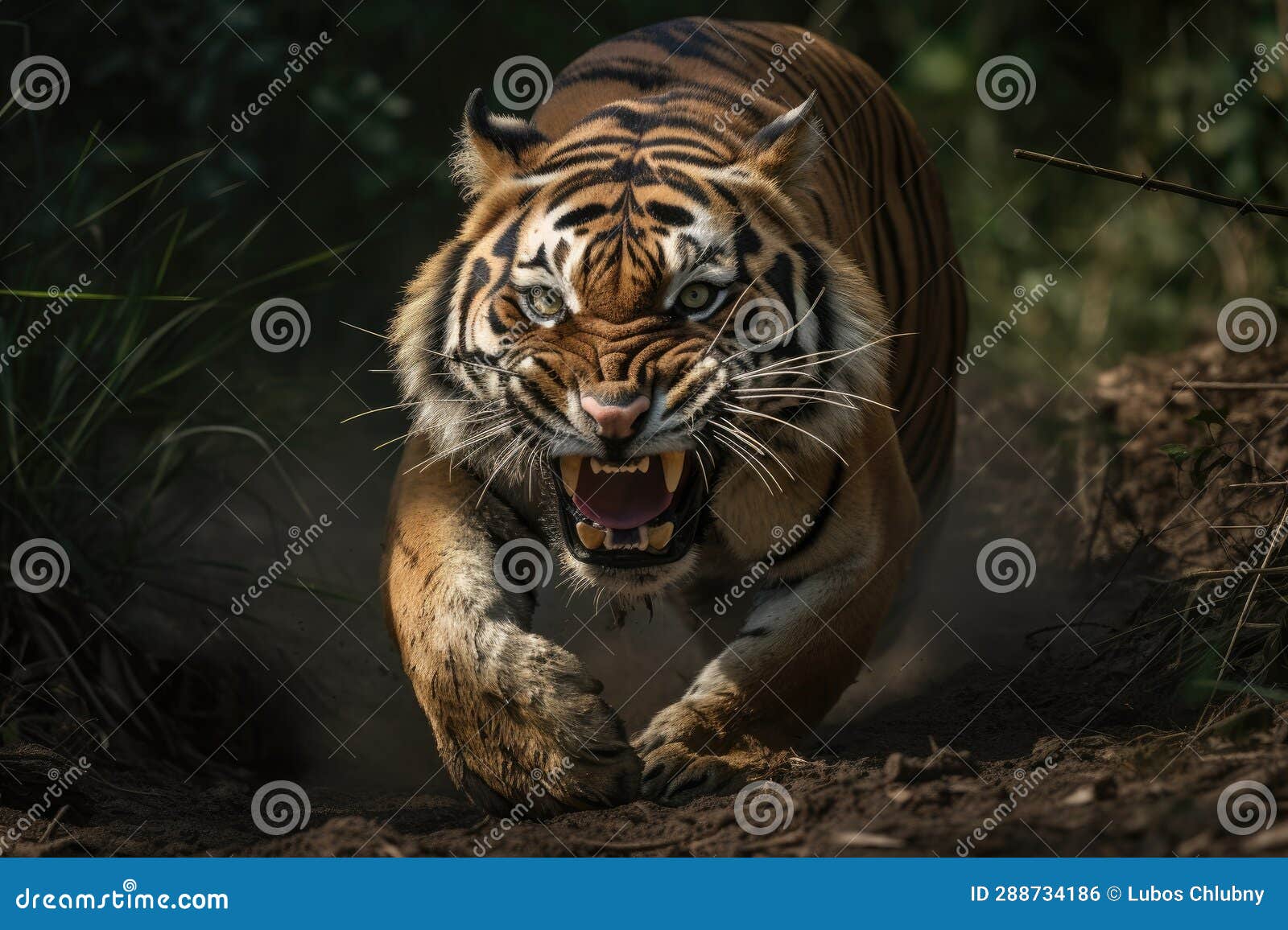 Angry tiger in the jungle stock illustration. Illustration of head ...