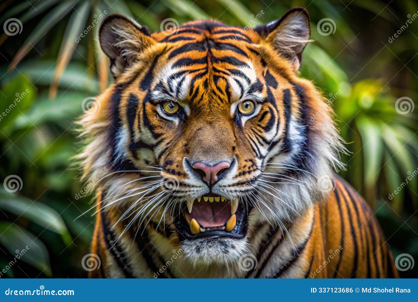 An Angry Tiger Look on Target in Jungle Stock Illustration ...