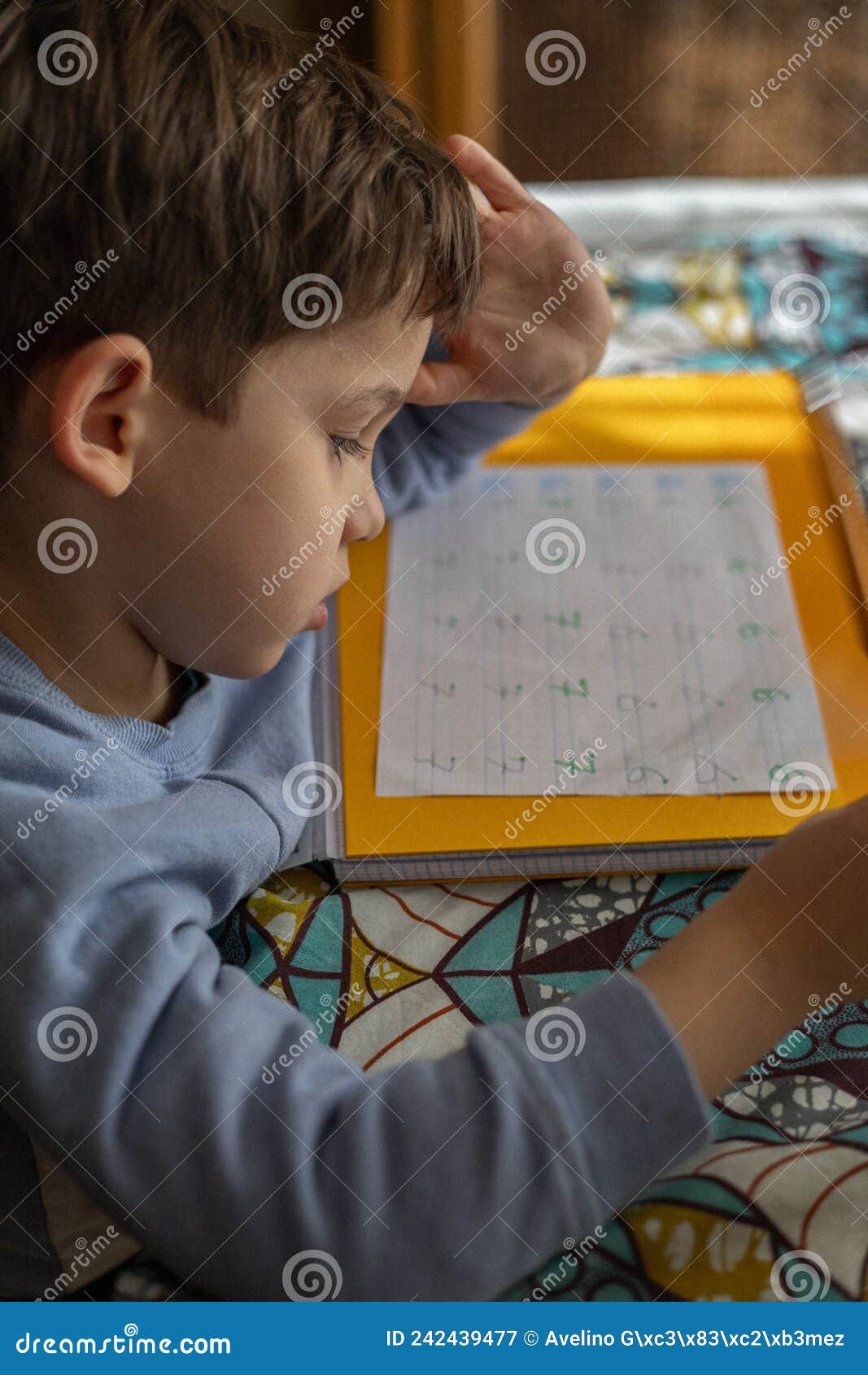 Angry Toddler while Doing School Homework Writing Numbers Stock Image ...