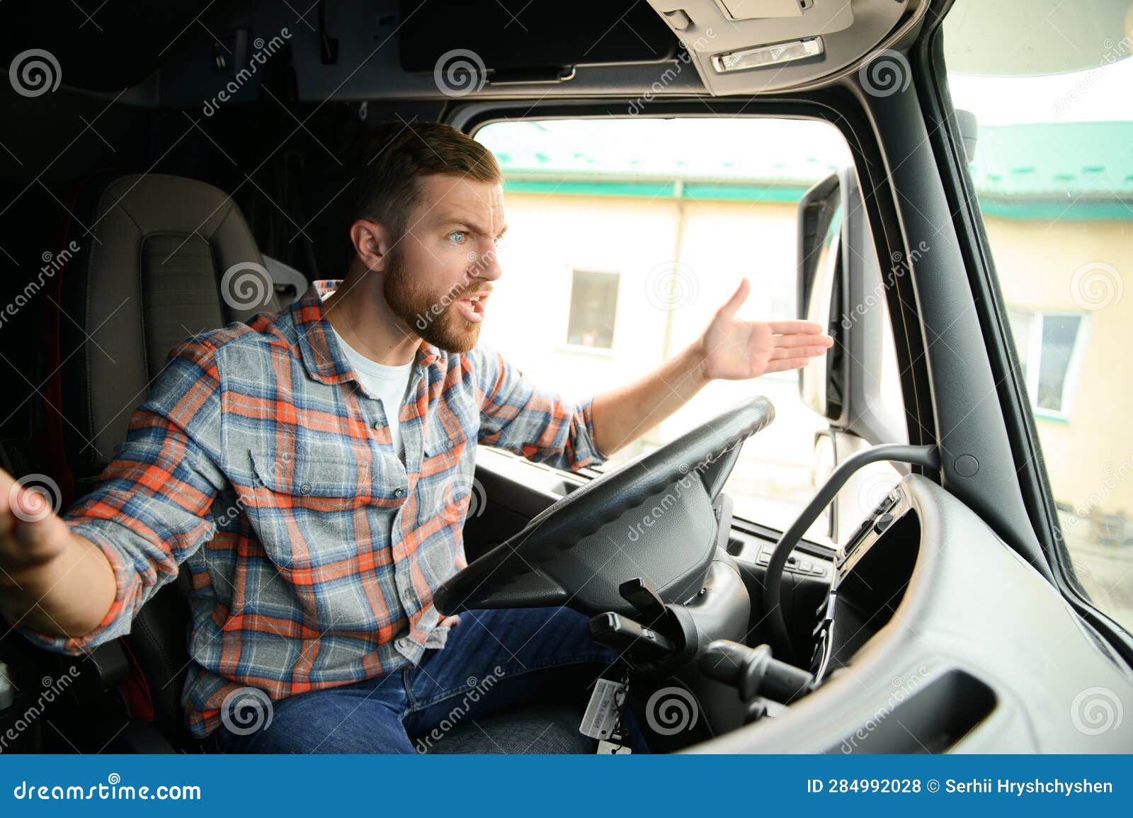Angry Truck Driver Shouting in His Vehicle Stock Photo - Image of face ...