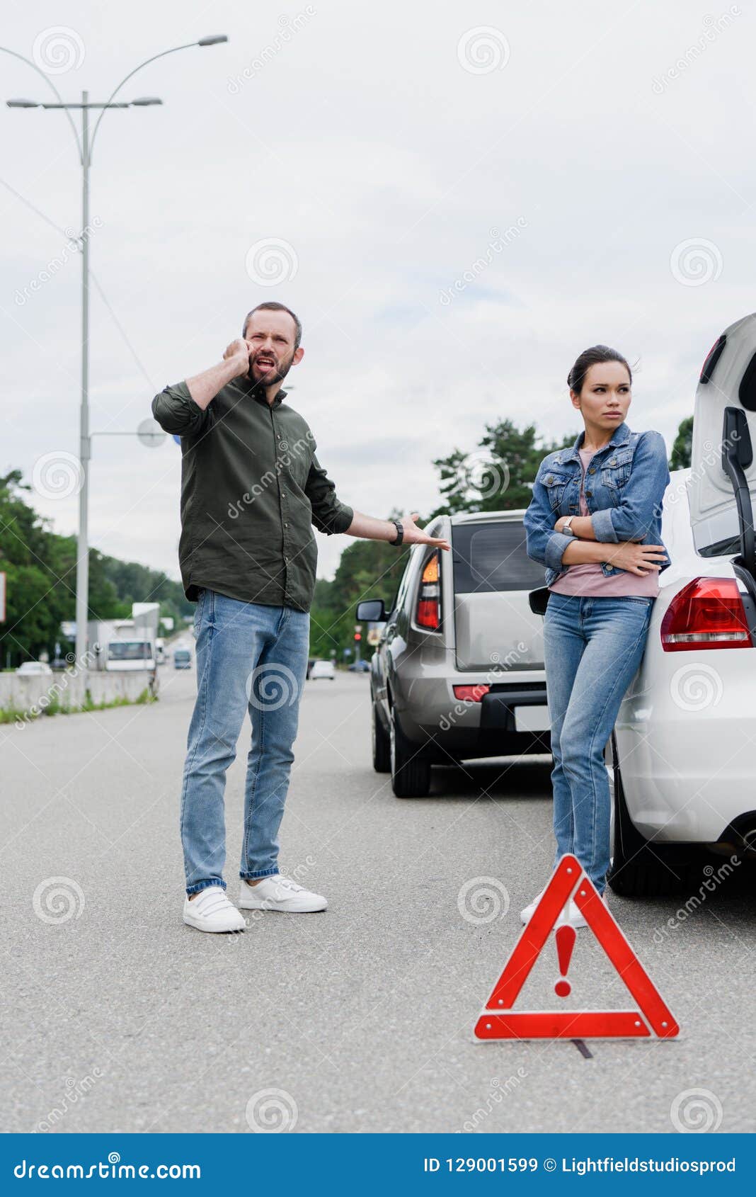 Angry and Upset Drivers Standing on Road after Stock Image - Image of ...