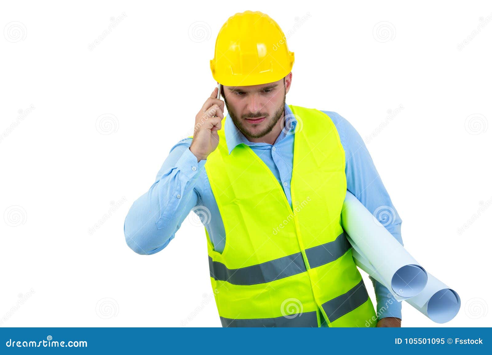 Angry Upset Young Construction Engineer Yeling at the Phone Stock Image ...