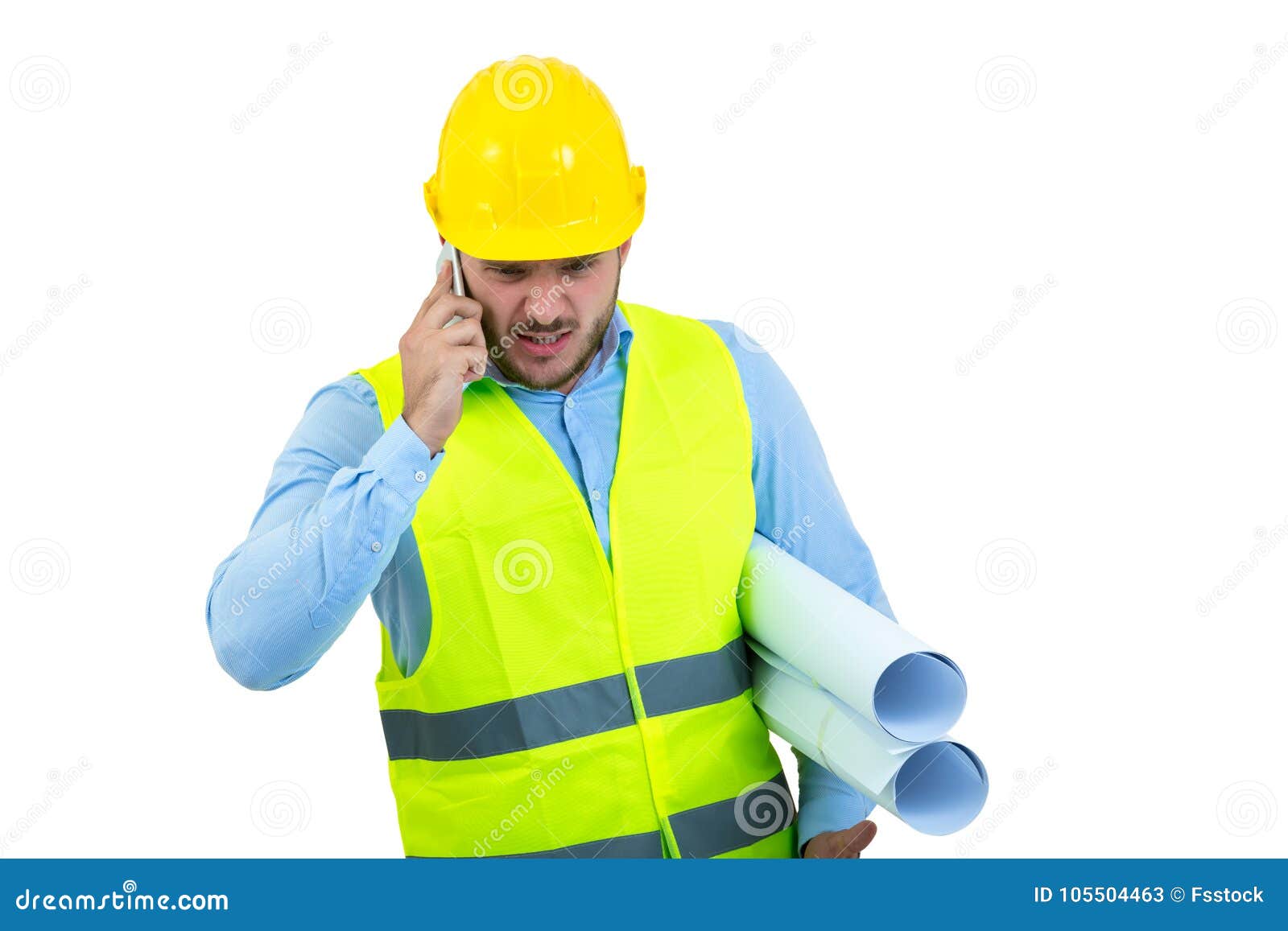 Angry Upset Young Construction Engineer Yeling at the Phone Stock Image ...