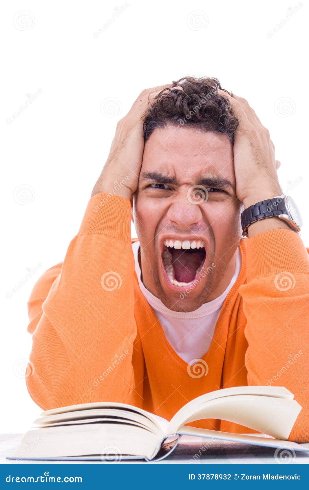 Angry and Upset Young Man in Sweater Reading Book Stock Photo - Image ...