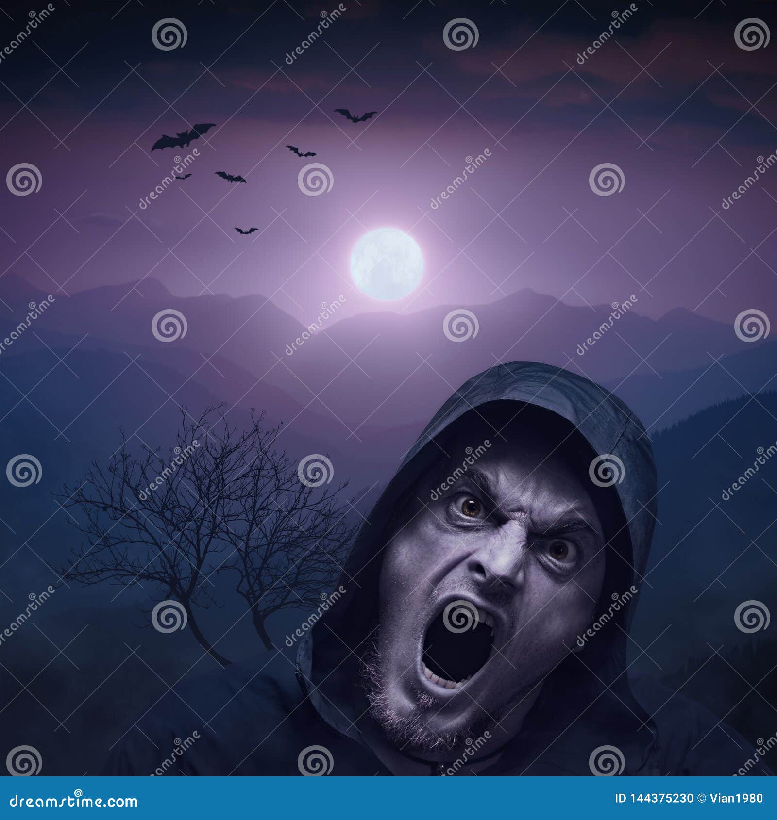 Angry vampire man at night stock photo. Image of moon - 144375230