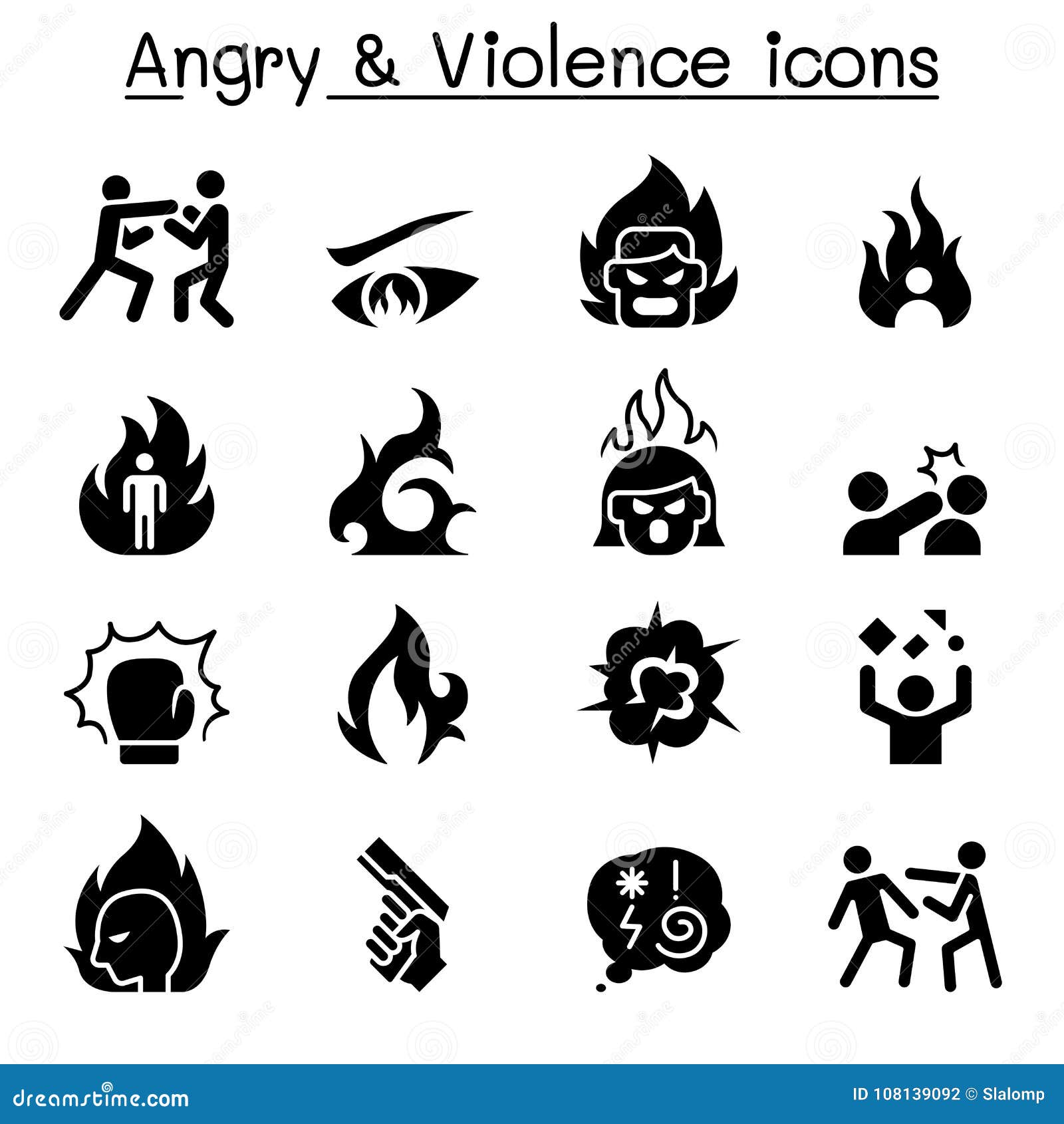 Angry & Violence Icon Set Stock Illustration - Illustration of emotion ...