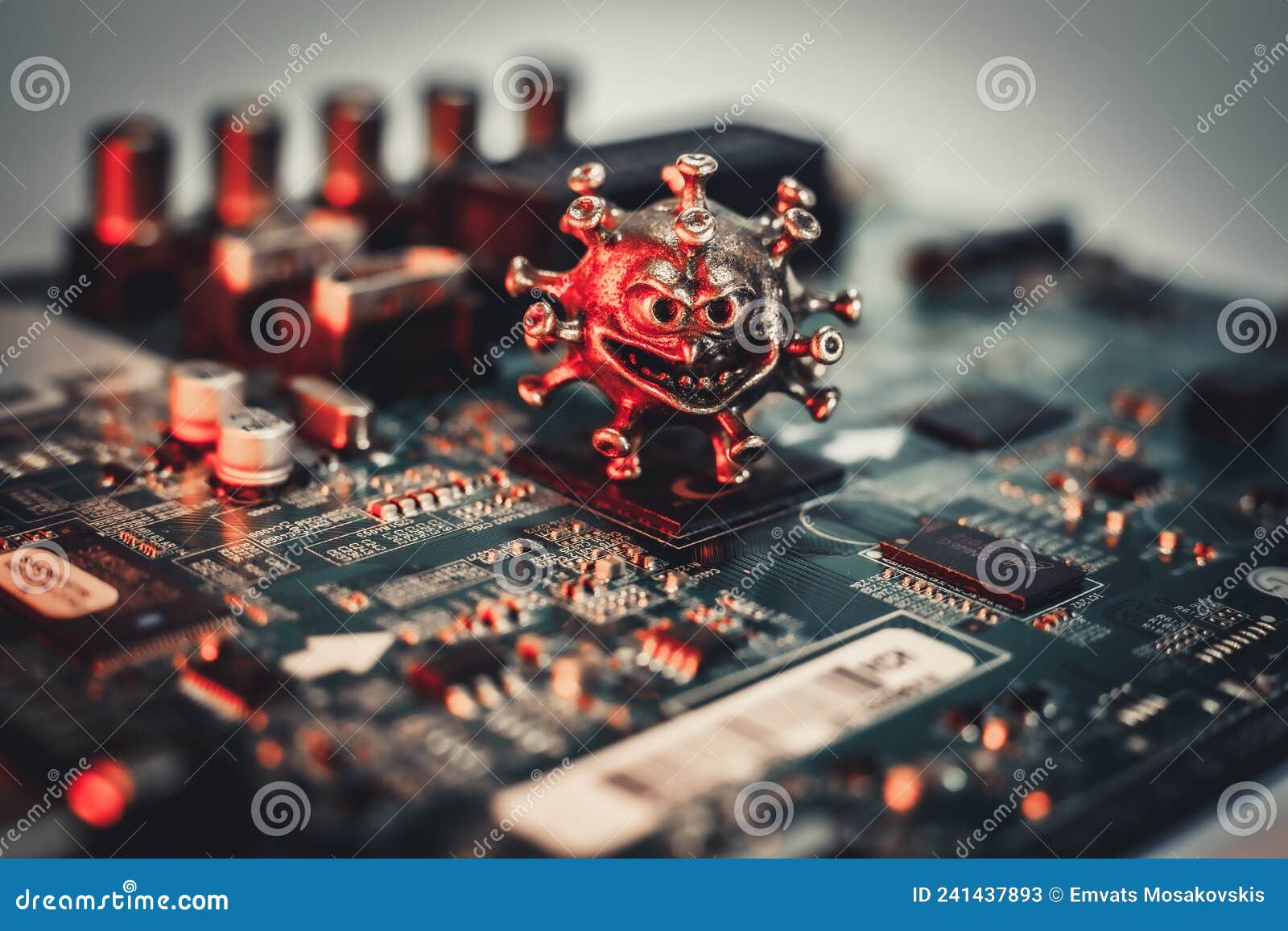 An Angry Virus Sits on the CPU. Electronic Board with a Virus Stock ...