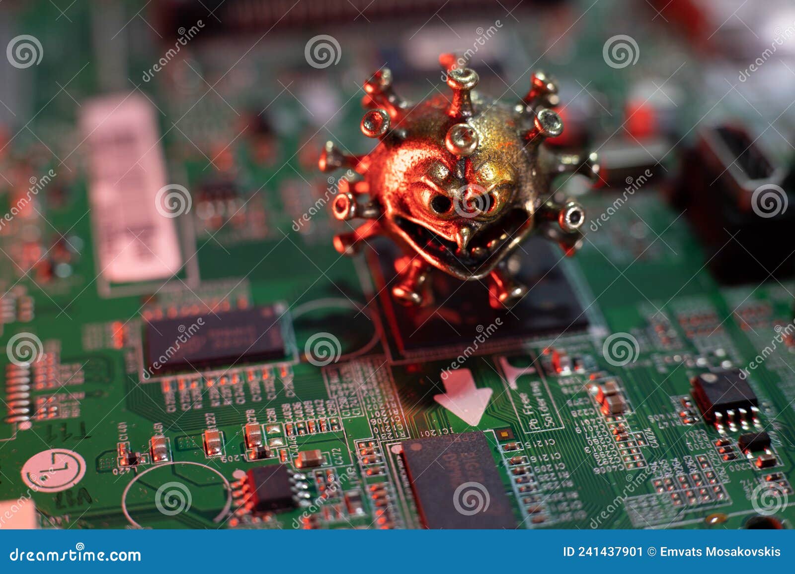 An Angry Virus Sits on the CPU. Electronic Board with a Virus Stock ...