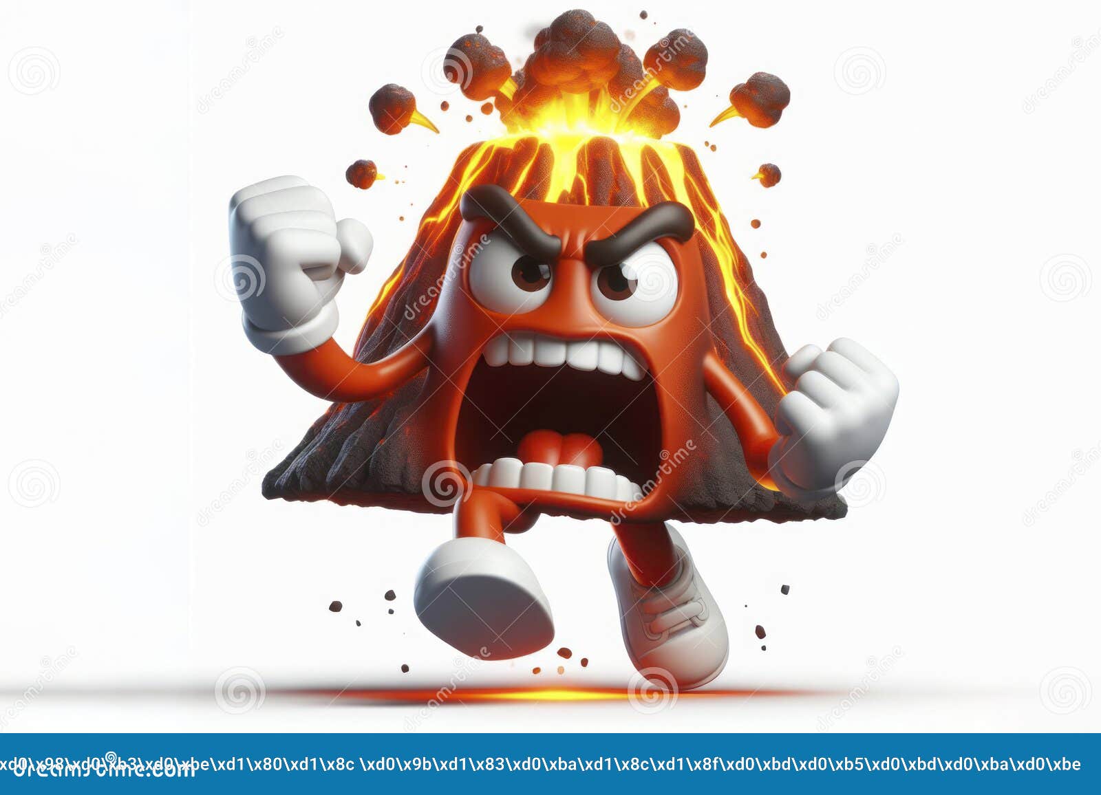 Angry Volcano Erupts 3d Character Isolated on Solid White Background ...