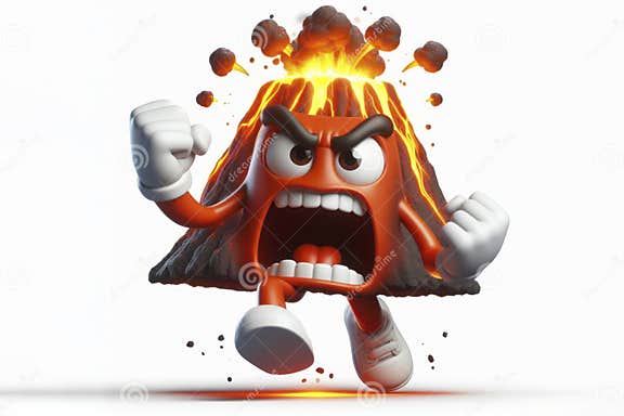 Angry Volcano Erupts 3d Character Isolated on Solid White Background ...