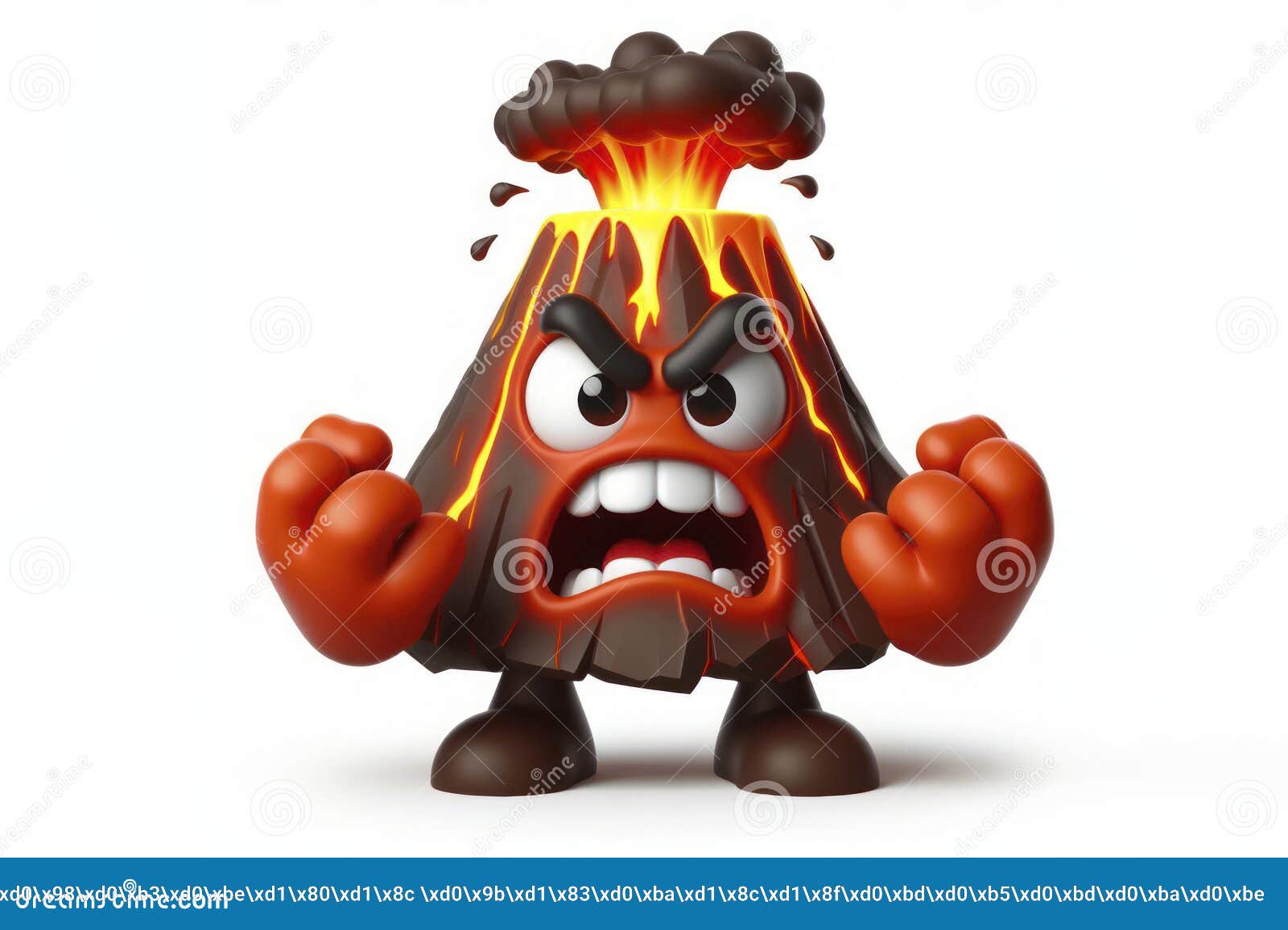 Angry Volcano Erupts 3d Character Isolated on Solid White Background ...