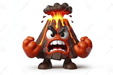 Angry Volcano Erupts 3d Character Isolated on Solid White Background ...