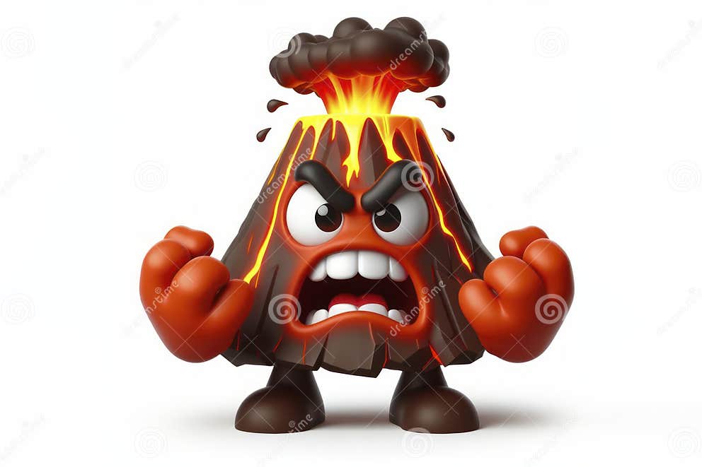 Angry Volcano Erupts 3d Character Isolated on Solid White Background ...
