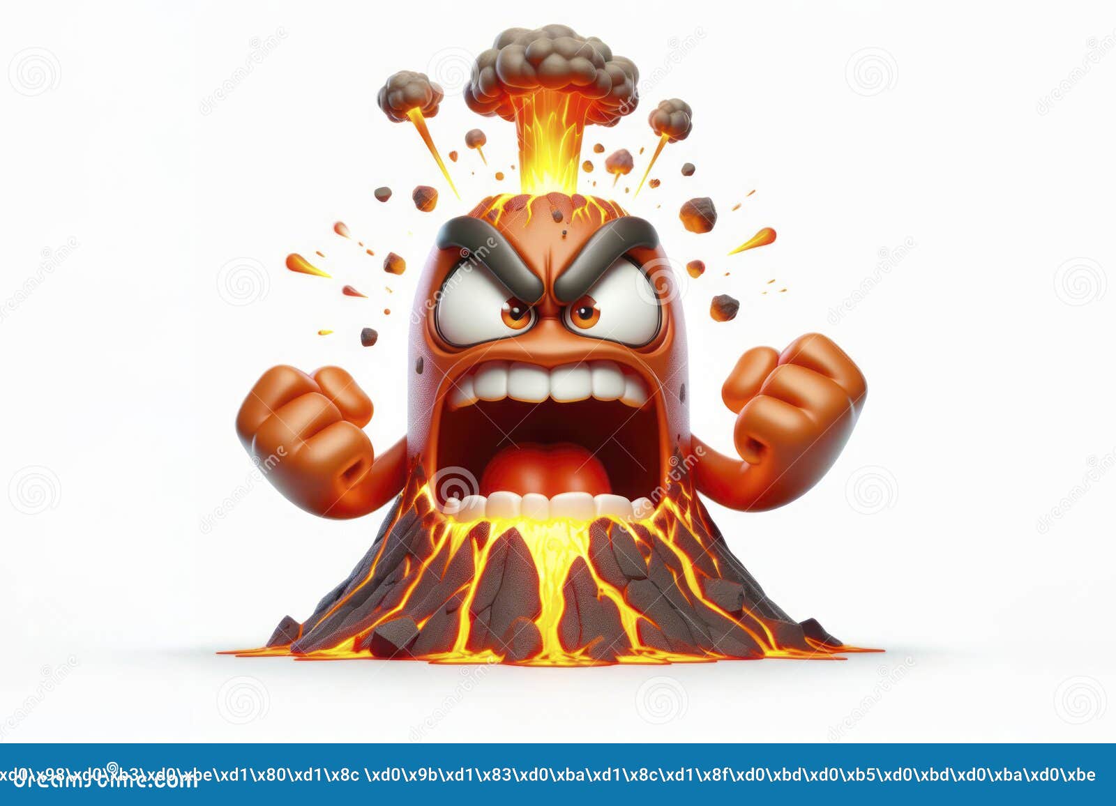 Angry Volcano Erupts 3d Character Isolated on Solid White Background ...