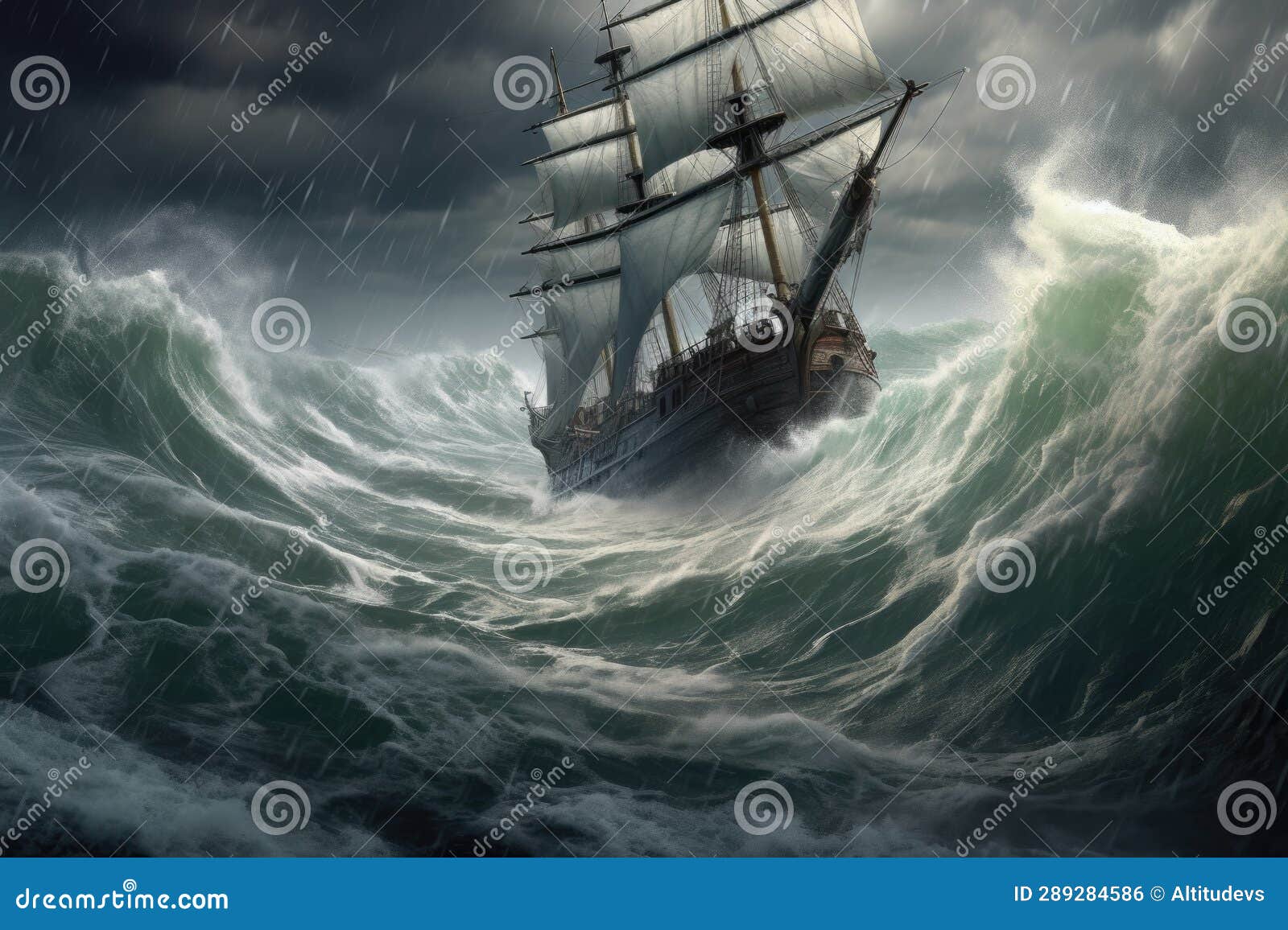 Angry Waves Crash Against a Sailboat in a Storm Stock Photo - Image of ...