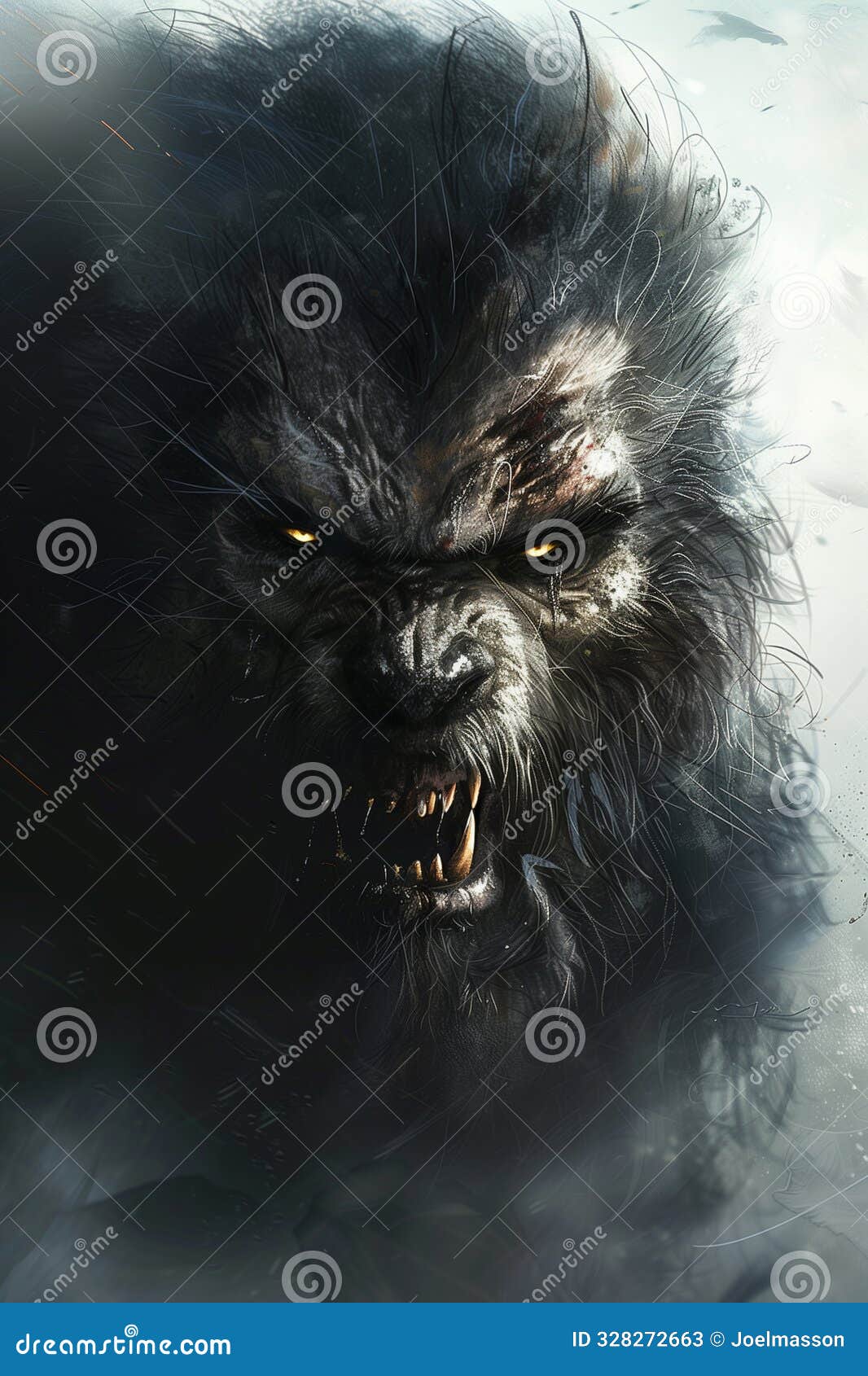 Angry Werewolf Monster Turning Under Full Moon Poster Vector ...
