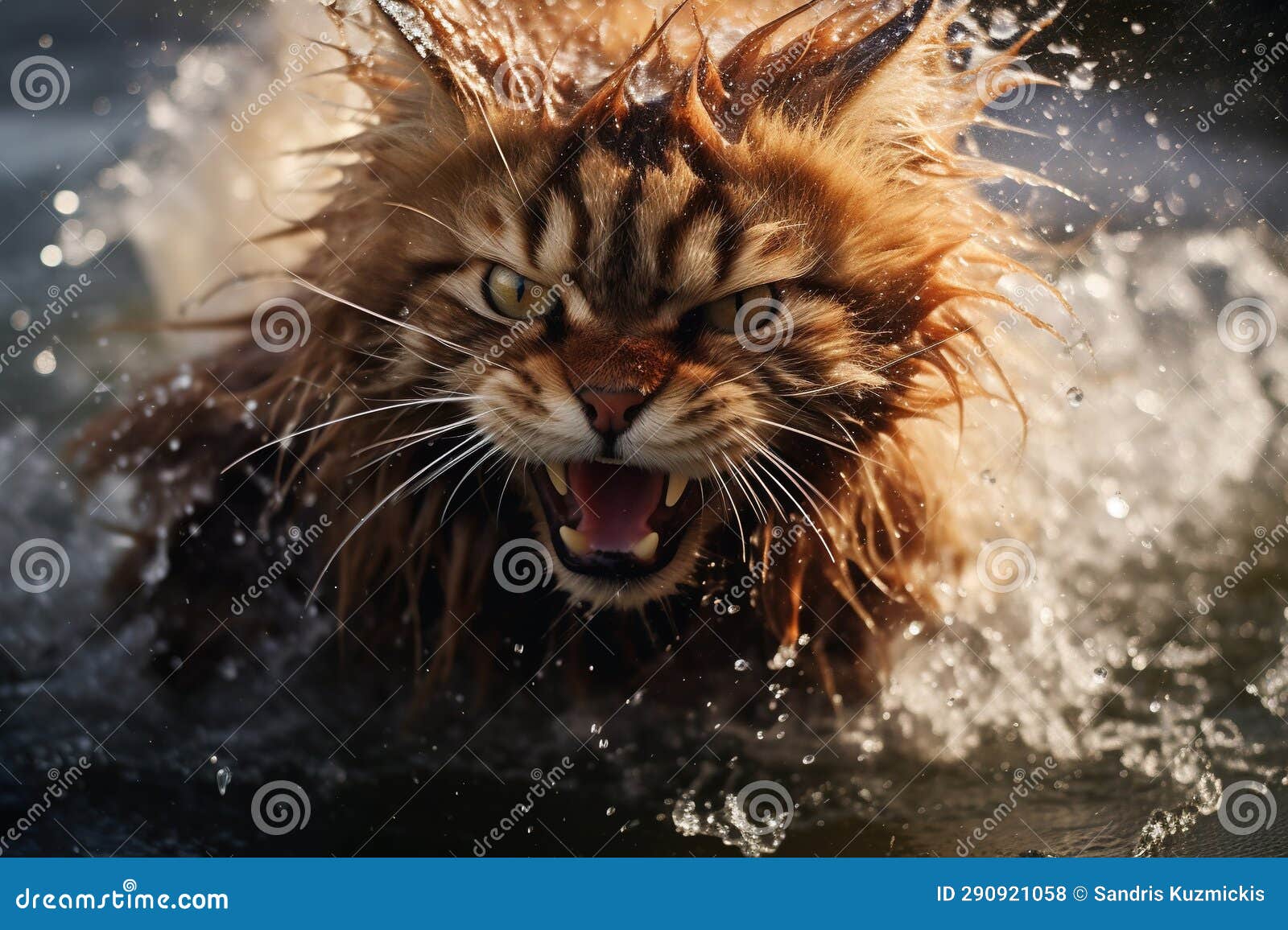 Angry Wet Cat Splashing Water. Generative AI Stock Illustration ...