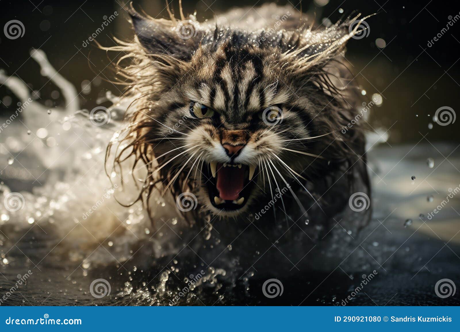 Angry Wet Cat Splashing Water. Generative AI Stock Illustration ...