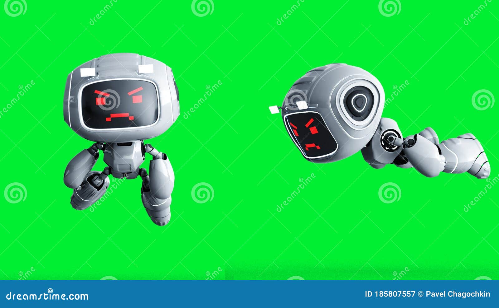 Angry White Toy Robot. 3d Realistic Rendering. Stock Illustration ...