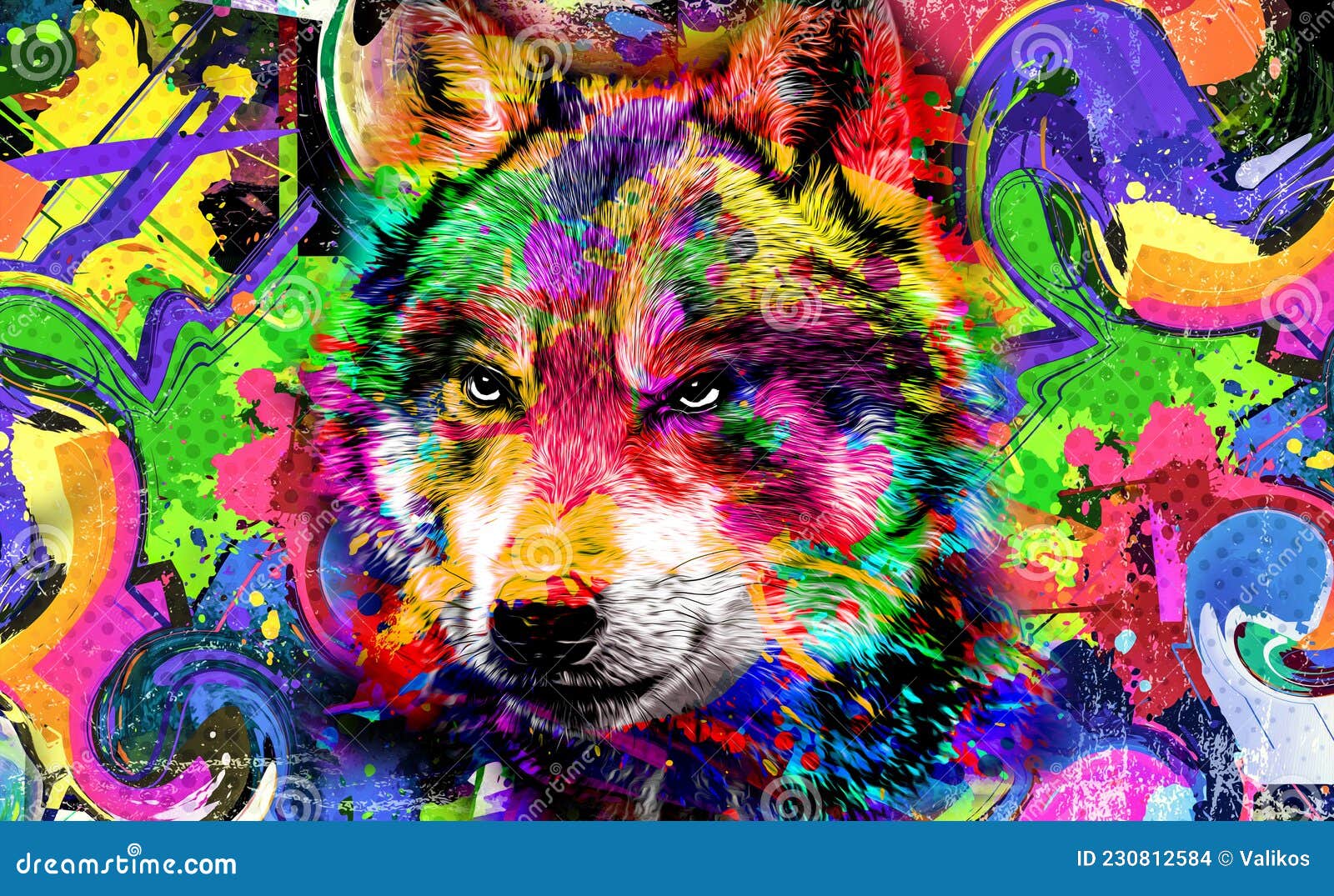 Wolf in the Abstract Color Art Stock Illustration - Illustration of ...