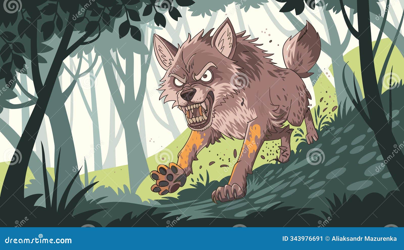 Angry Wolf Charging through a Sunlit Forest. Stock Vector ...