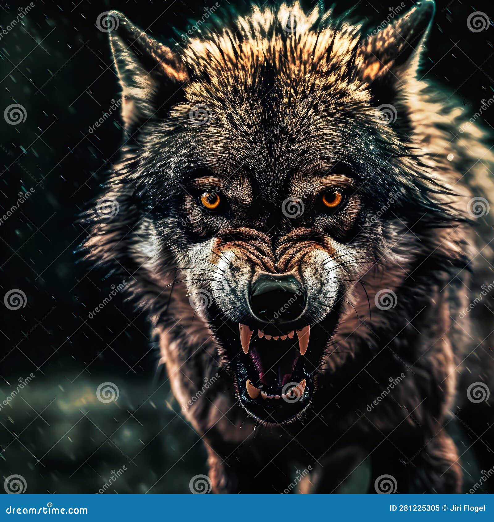 Angry Wolf in Forest - Front View - AI Generated Stock Illustration ...