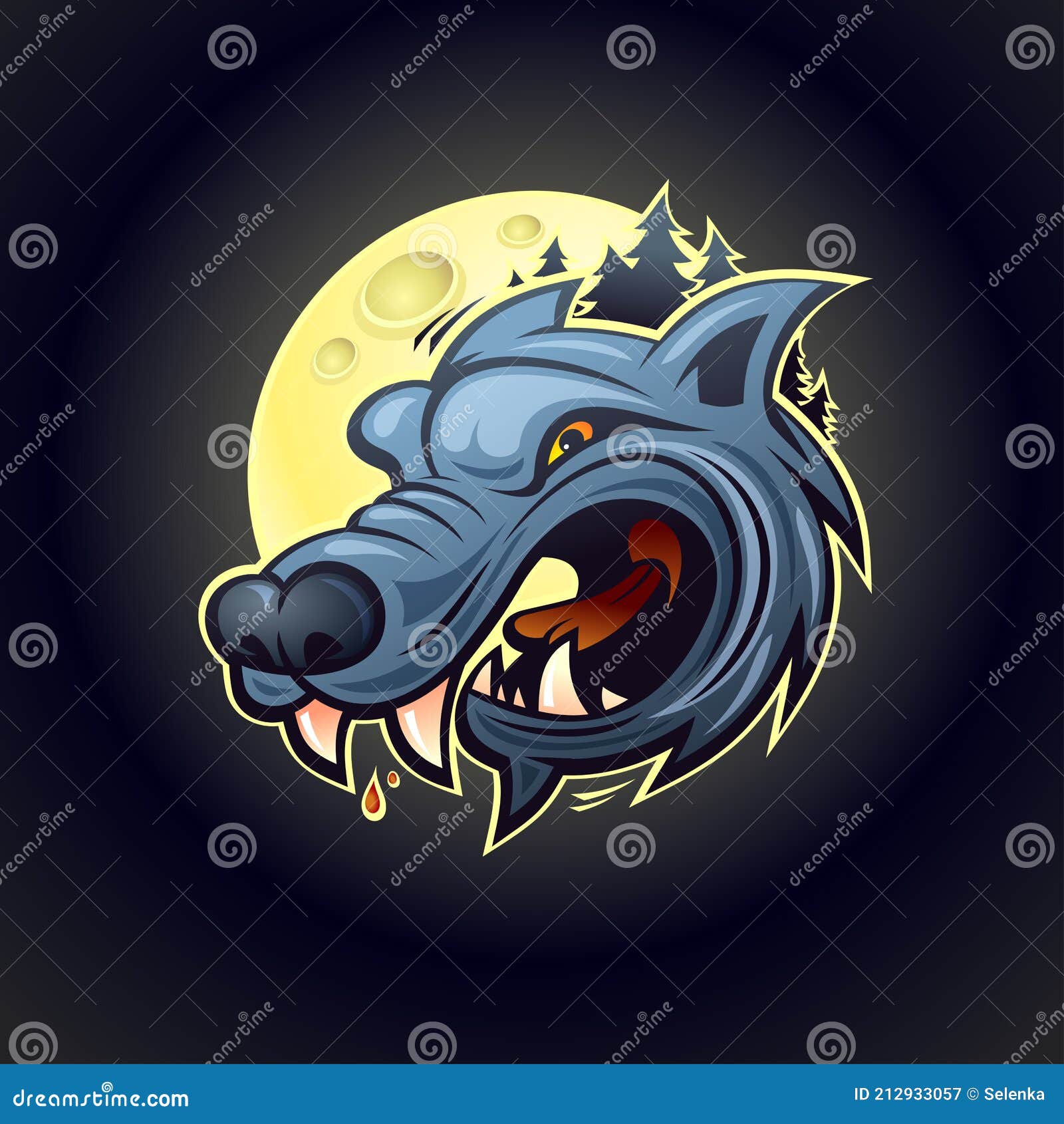 Angry Wolf with Full Moon Vector Logo Design Stock Vector ...