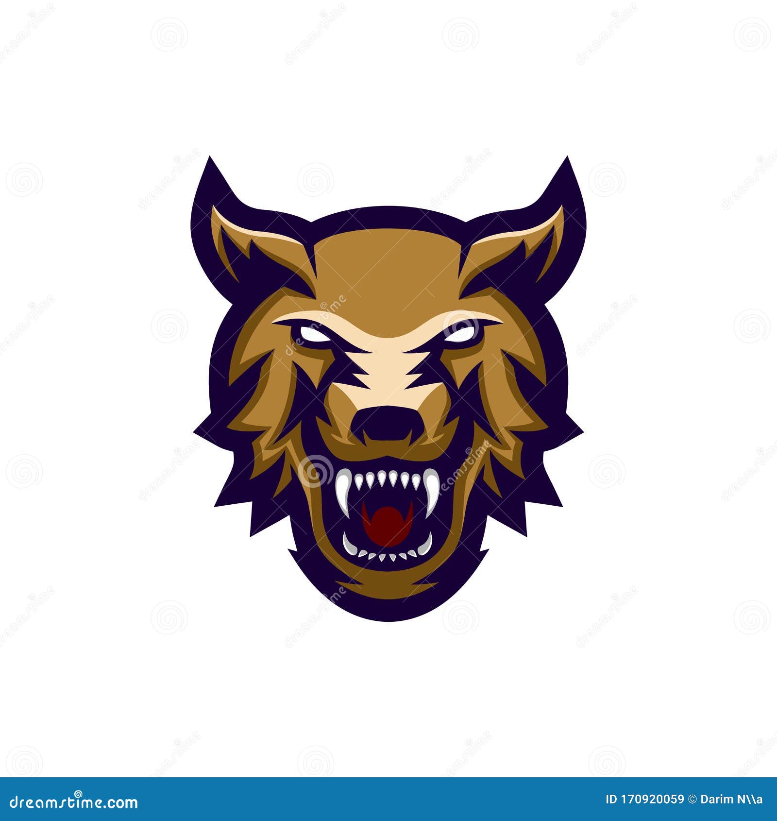 Angry Wolf Head Logo with Sharp Teeth Vector Illustration, Furry Brown ...