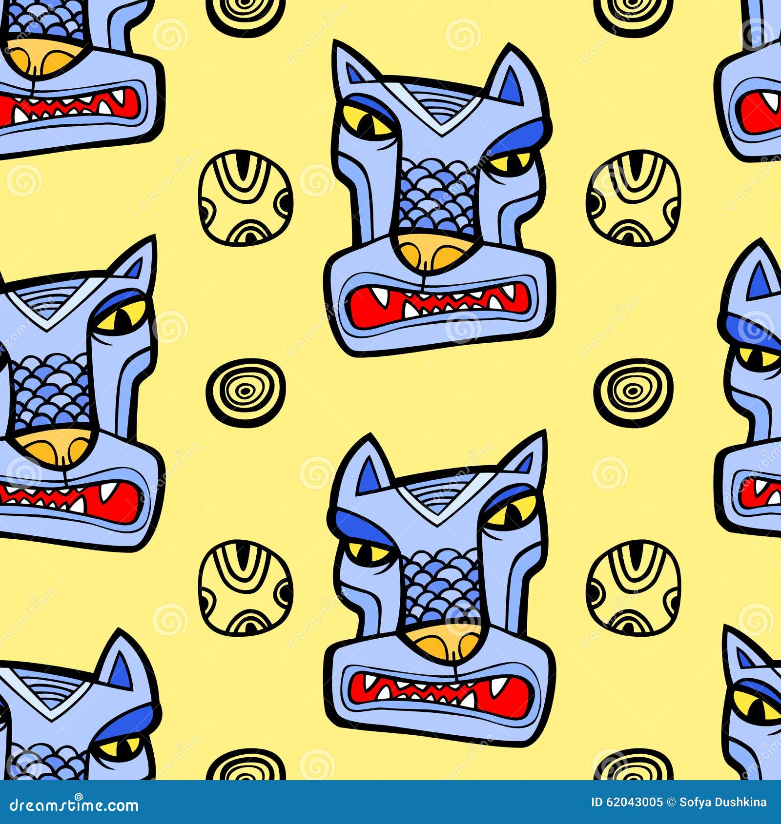 Angry Wolf Seamless Pattern Stock Vector - Illustration of blue, design ...