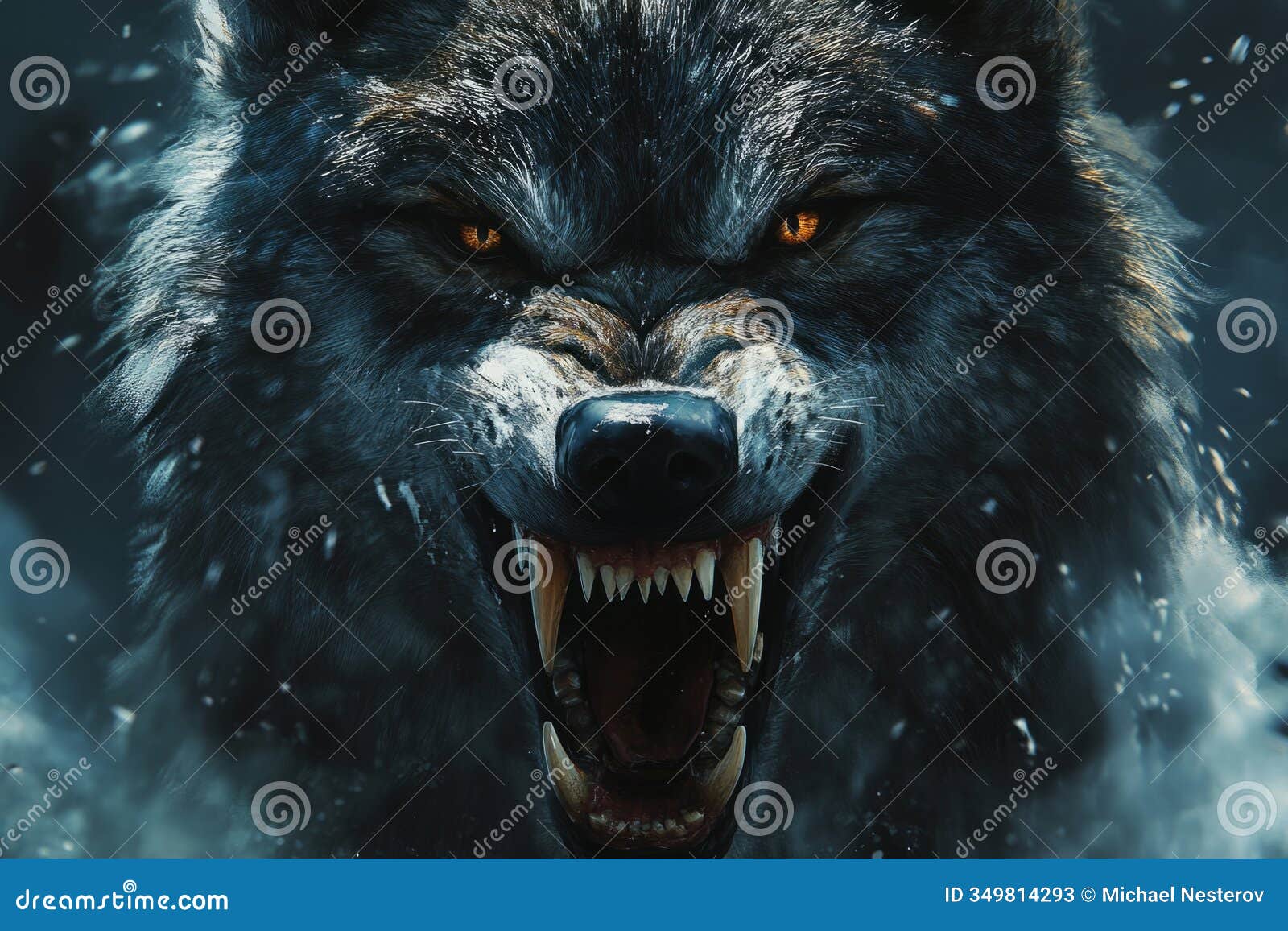 Angry Wolf Snarling Showing Teeth in Snowstorm Stock Image - Image of ...