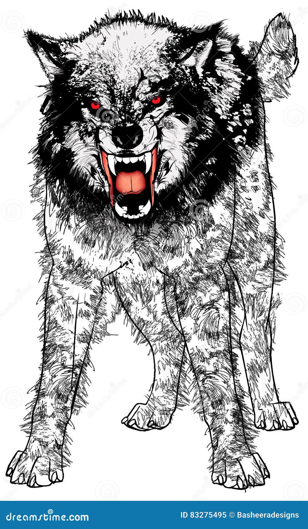 Angry Wolf stock vector. Illustration of growl, drawing - 83275495