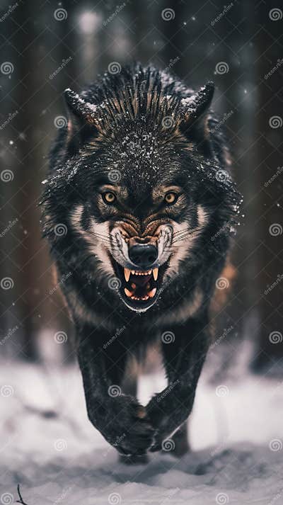 Angry Wolf Walking Towards the Camera. Generative AI Stock Illustration ...