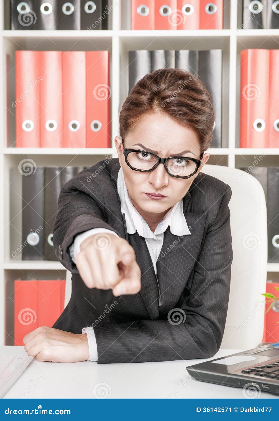 Angry Woman Boss Pointing Out Stock Image - Image of glasses, caucasian ...