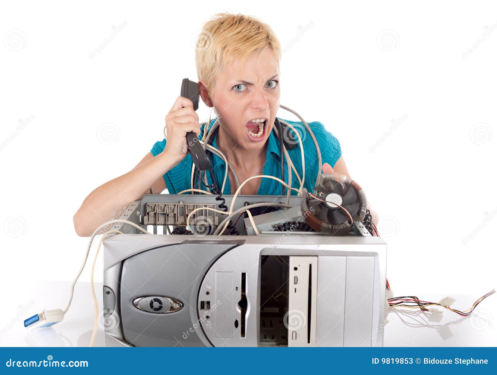 Angry woman and computer stock image. Image of female - 9819853