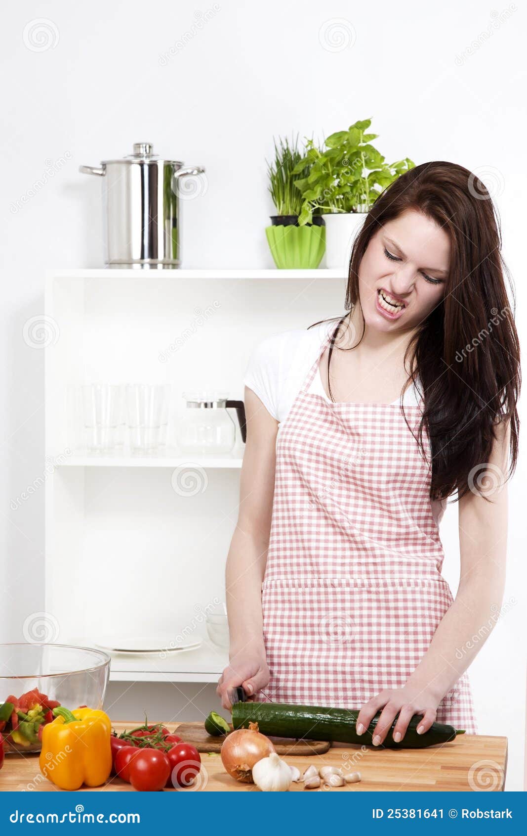 Angry Woman Cutting a Cucumber Stock Image - Image of grimace, face ...