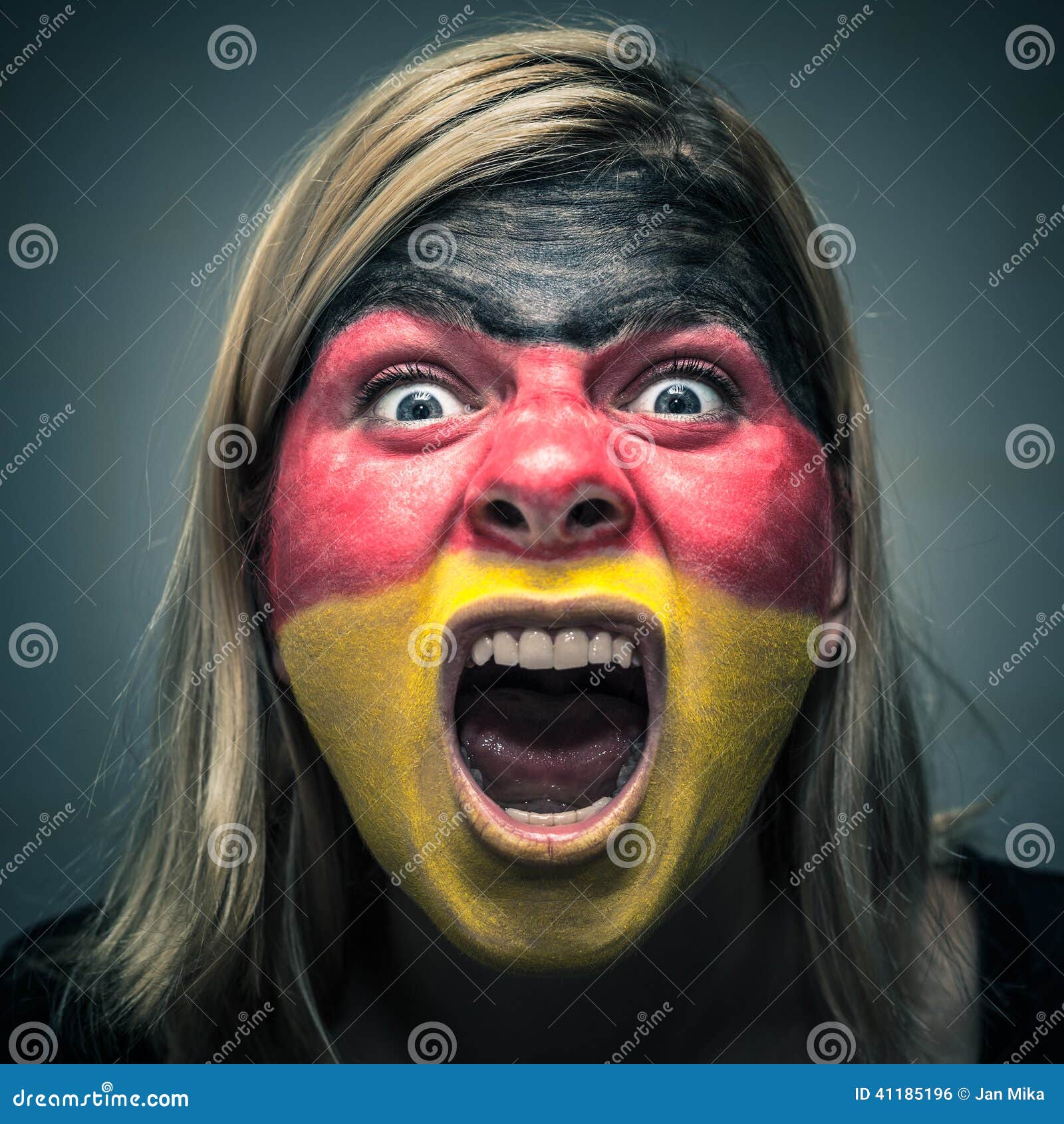 Angry Woman with Flag of Germany Painted on Face Stock Photo - Image of ...