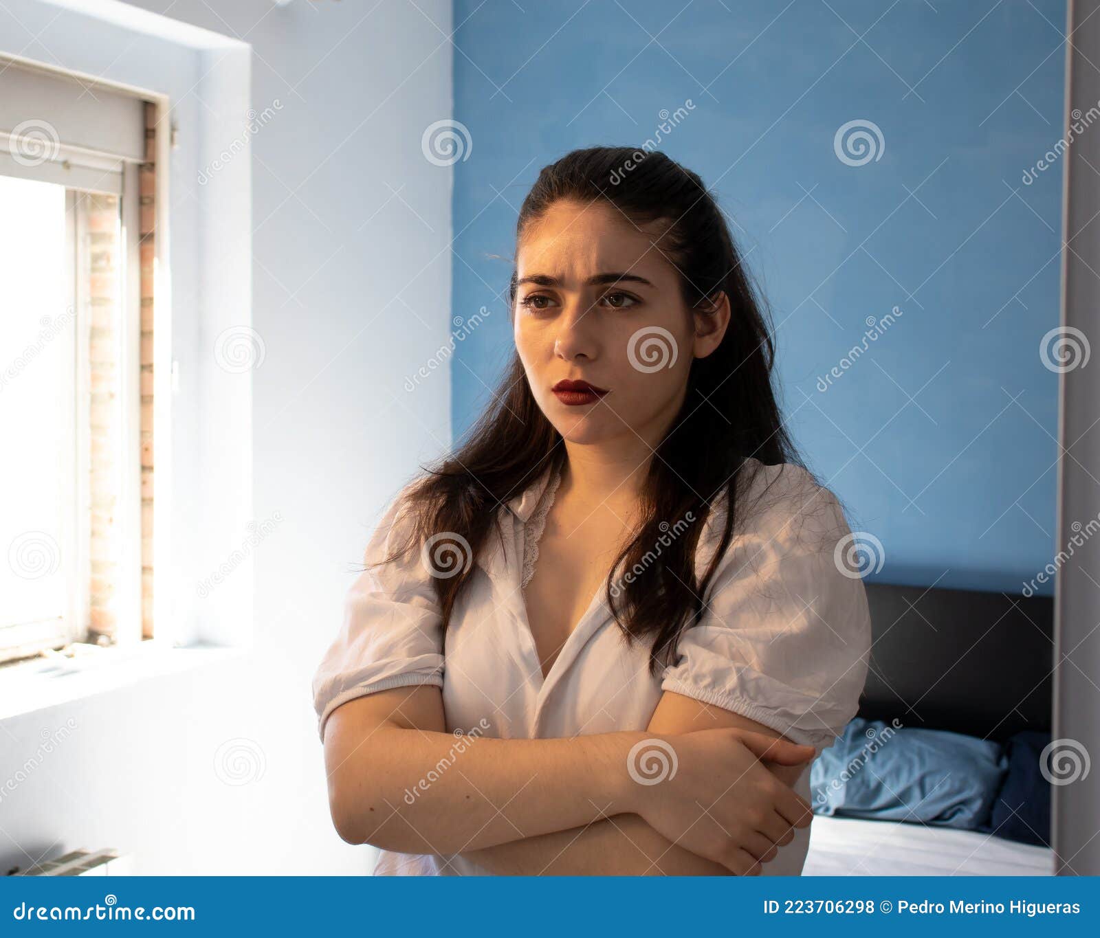 Angry Woman in Front of the Mirror Stock Photo - Image of insomnia ...