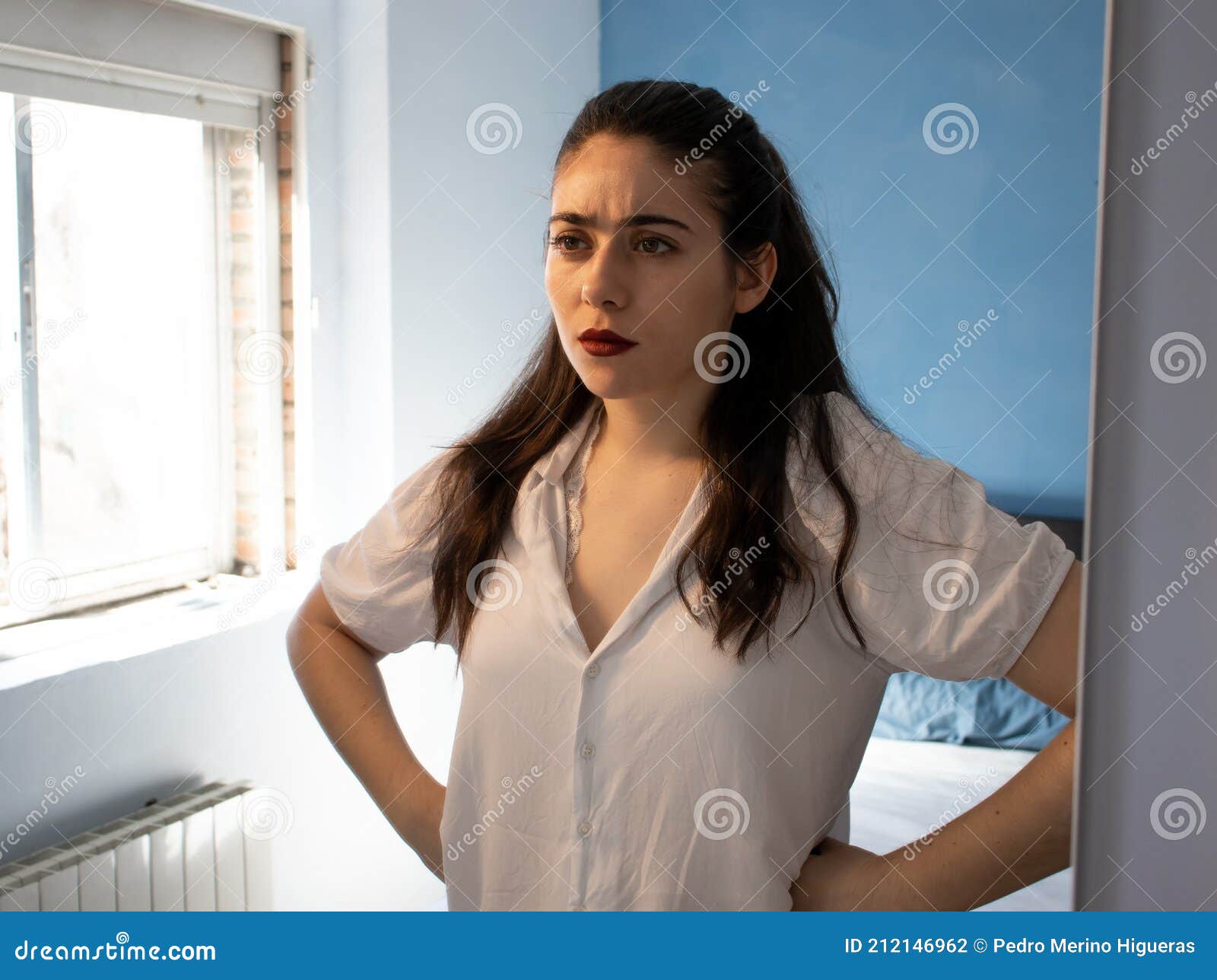 Angry Woman in Front of the Mirror Stock Photo - Image of depression ...