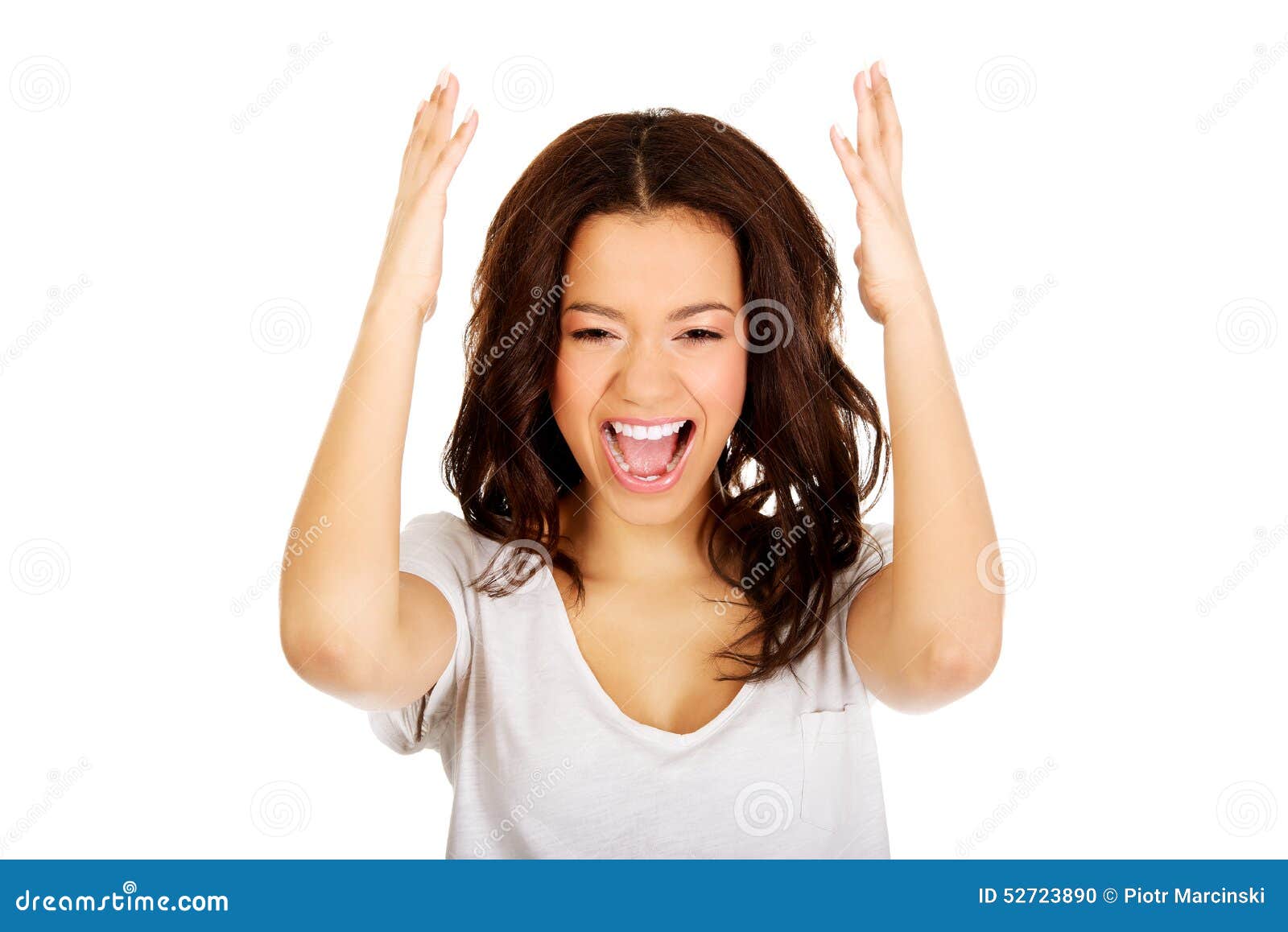 Angry woman with hands up. stock photo. Image of female - 52723890