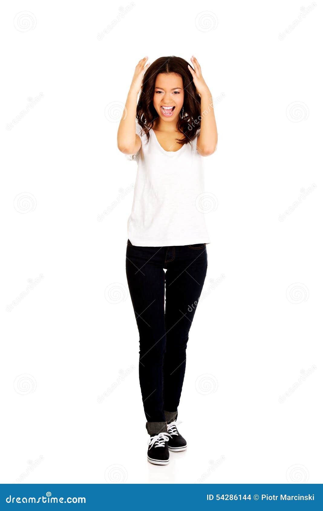 Angry woman with hands up. stock photo. Image of posing - 54286144