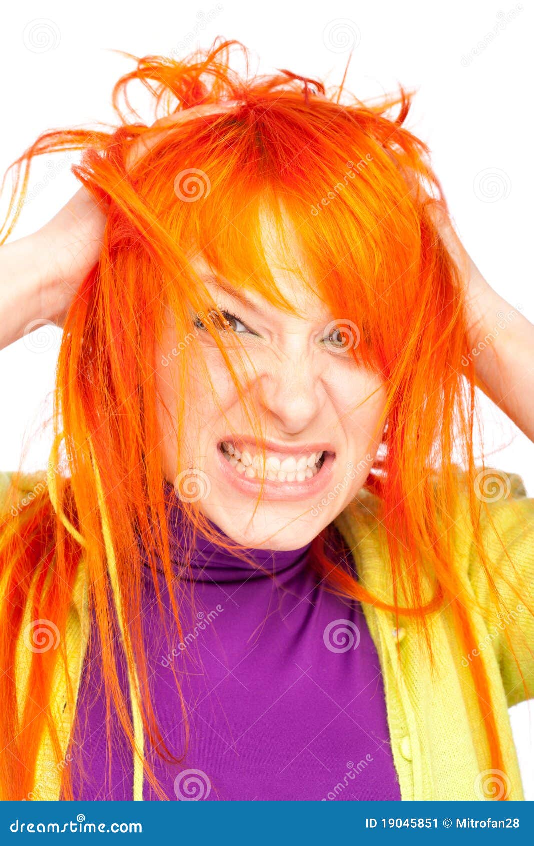 Angry Woman Holding Red Head with Hands Stock Image - Image of portrait ...