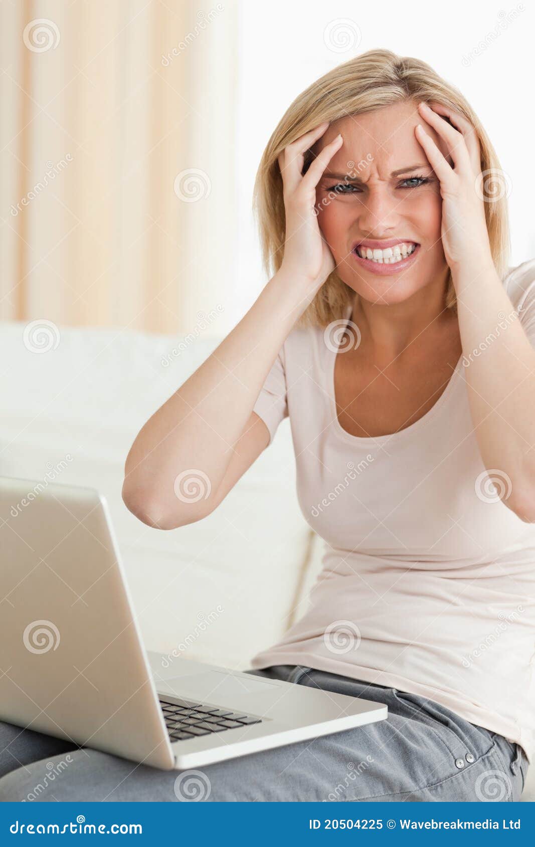 Angry woman with a laptop stock image. Image of problem - 20504225
