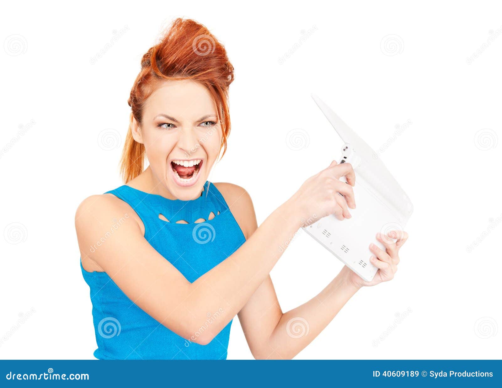 Angry Woman with Laptop Computer Stock Image - Image of desperate ...