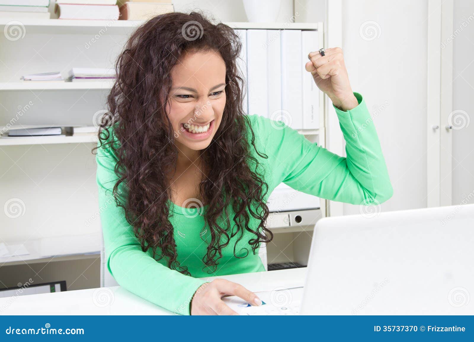 Angry woman with laptop stock photo. Image of hardware - 35737370