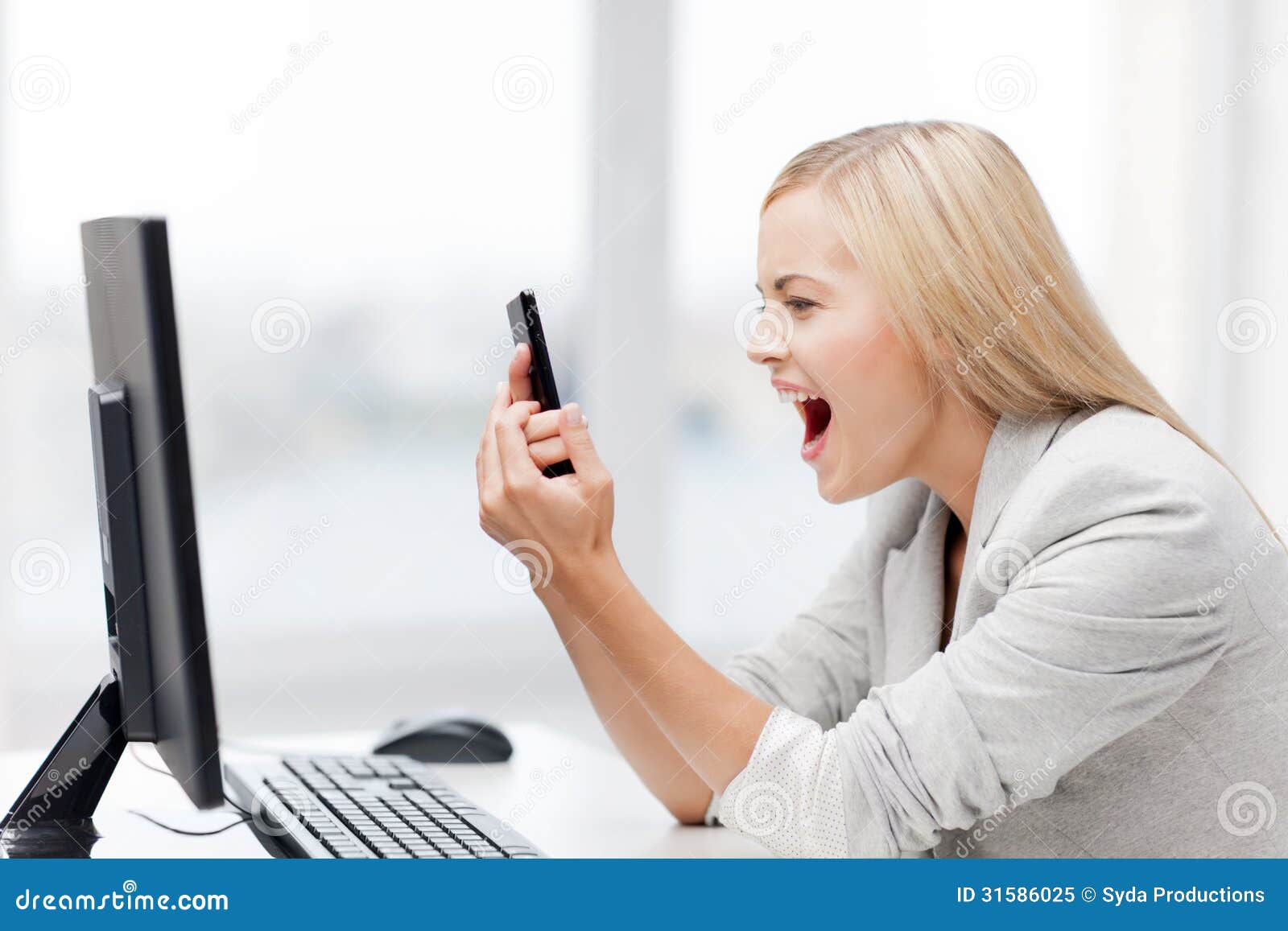 Angry woman with phone stock image. Image of cellphone - 31586025